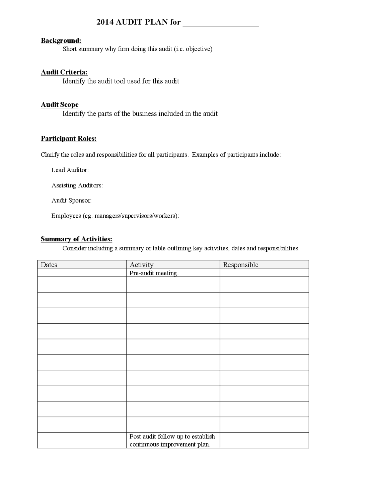 Exercise 1 Sample Audit Plan Exams Business Docsity