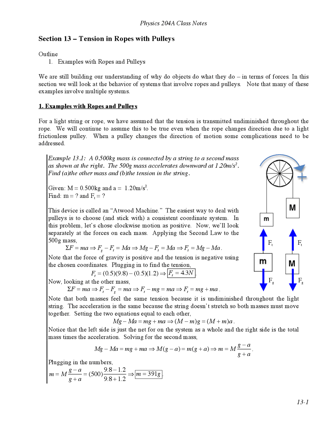 Section 13 – Tension in Ropes with Pulleys | Lecture notes Law | Docsity