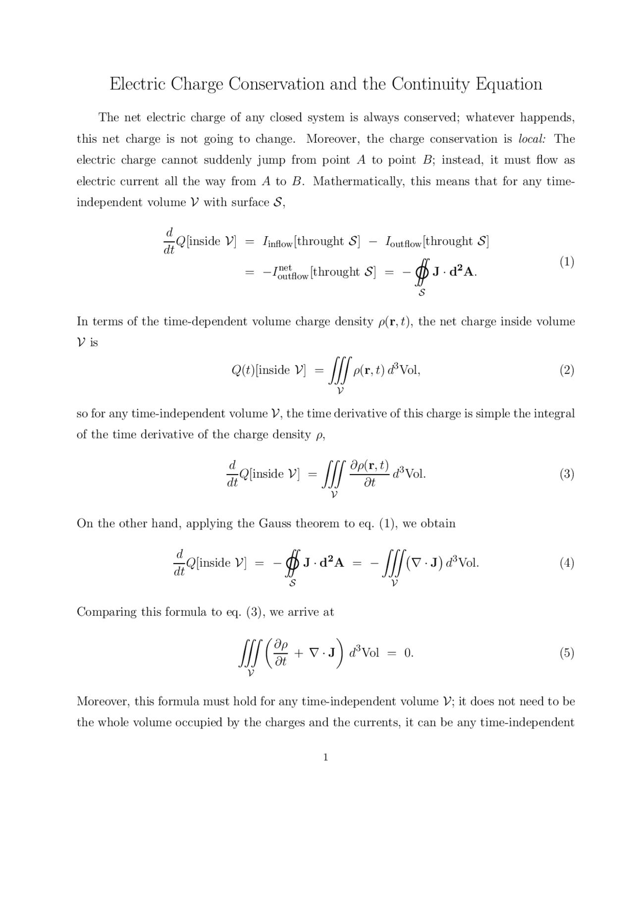 Electric Charge Conservation and the Continuity Equation | Study notes ...