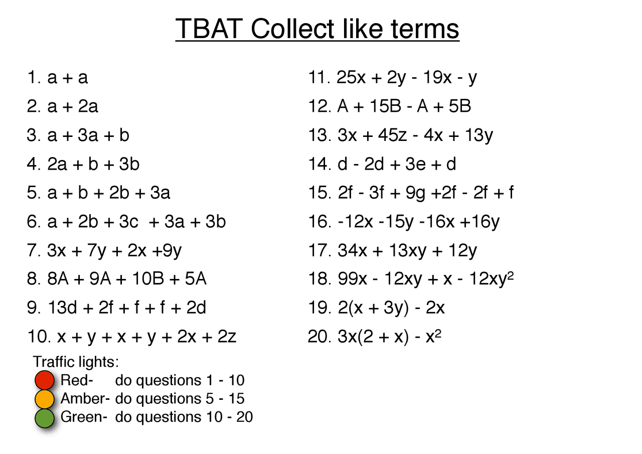 20 questions for collecting like terms | Study Guides, Projects ...