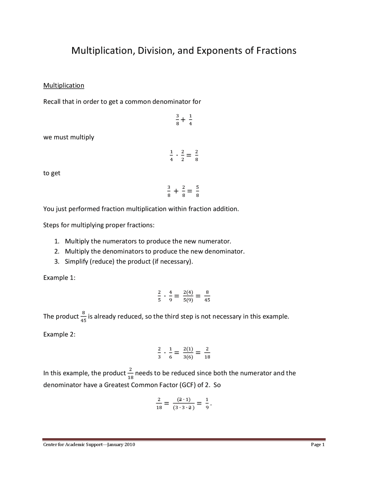 Multiplication, Division, and Exponents of Fractions | Exams Elementary ...