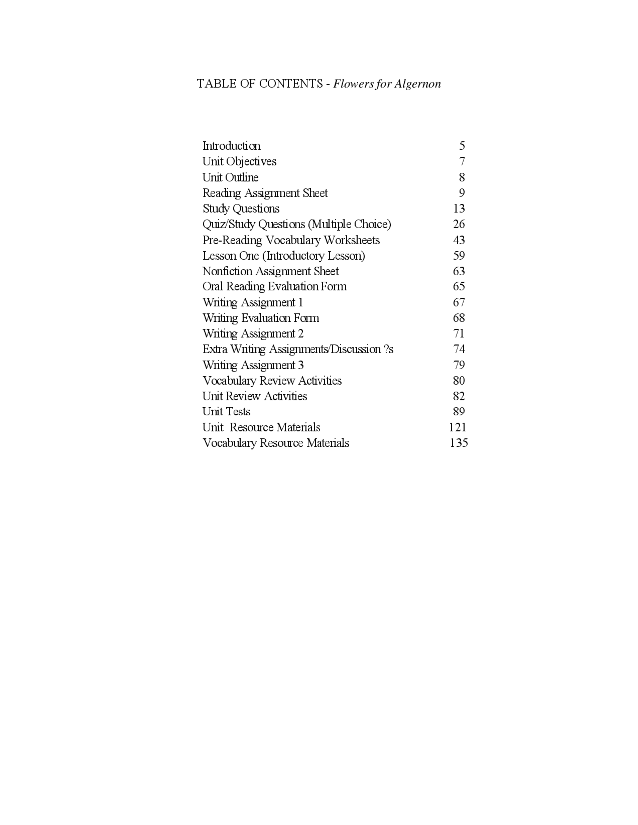 Flowers for Algernon Unit Plan: A Comprehensive Guide for High School ...