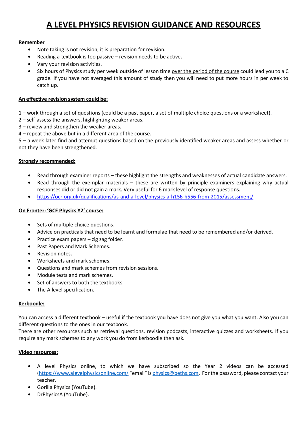 A Level Physics Revision Guidance And Resources Summaries Physics