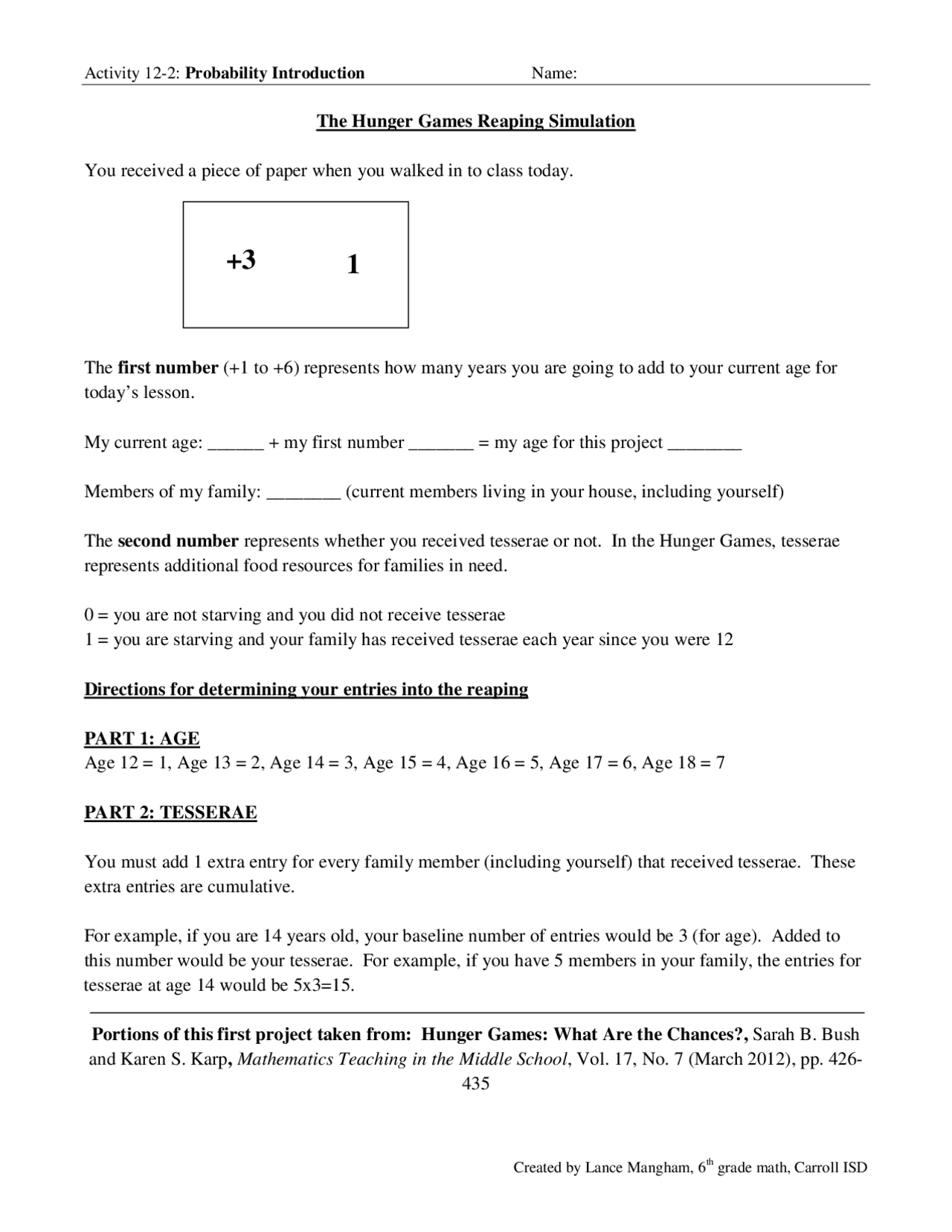 The Hunger Games Reaping Simulation You received a piece ... | Lecture ...