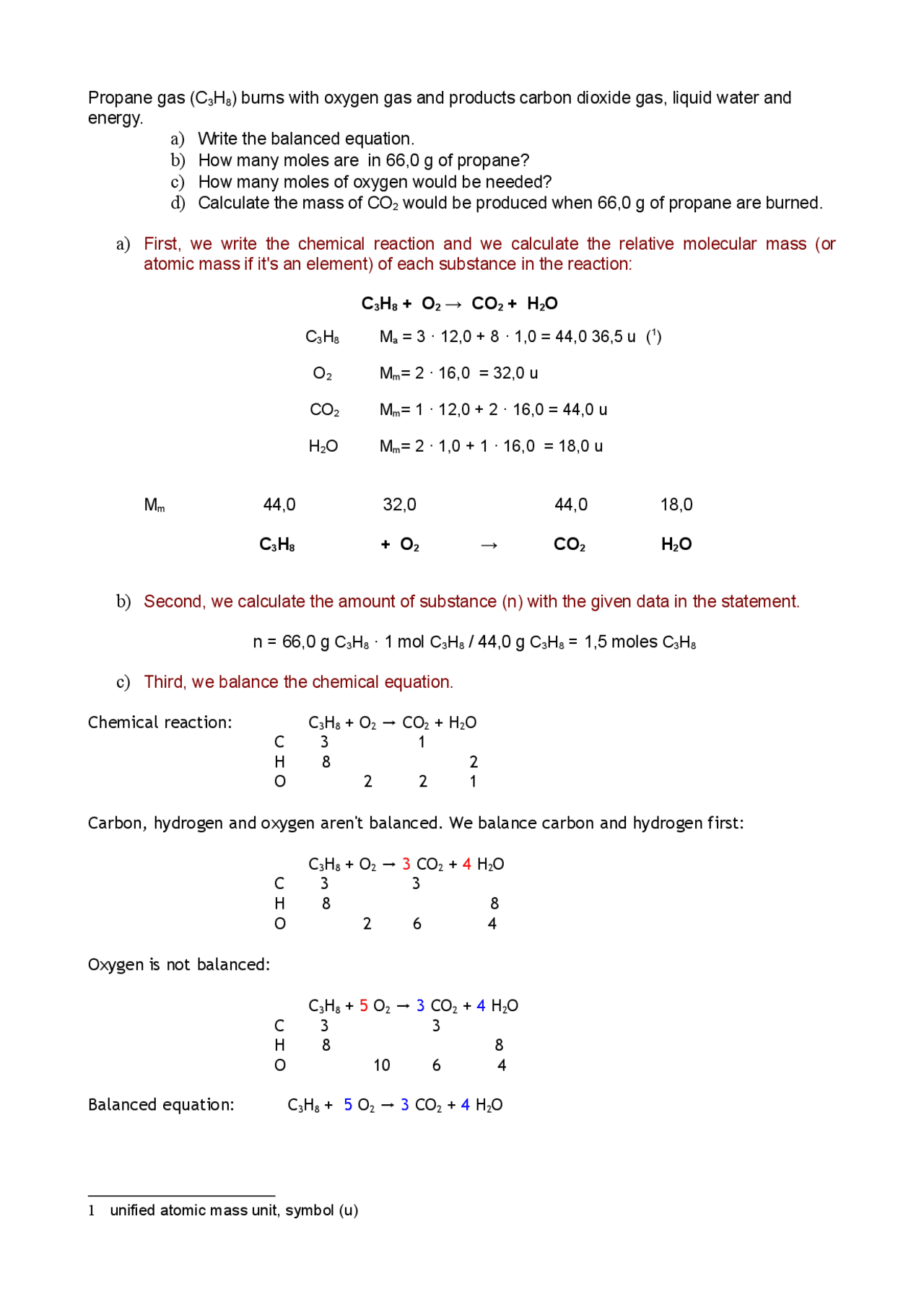 Propane gas (C3H8) burns with oxygen gas and products ... | Lecture ...