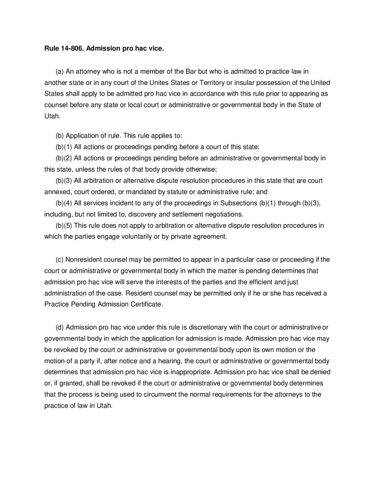 Rule 14-806. Admission pro hac vice. | Exams Law | Docsity