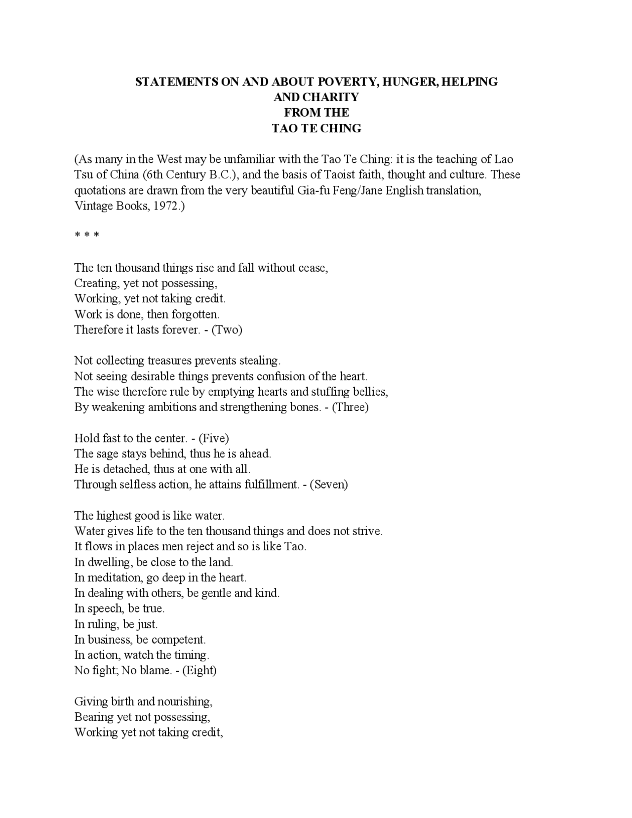 Statements On And About Poverty Hunger Helping Summaries English