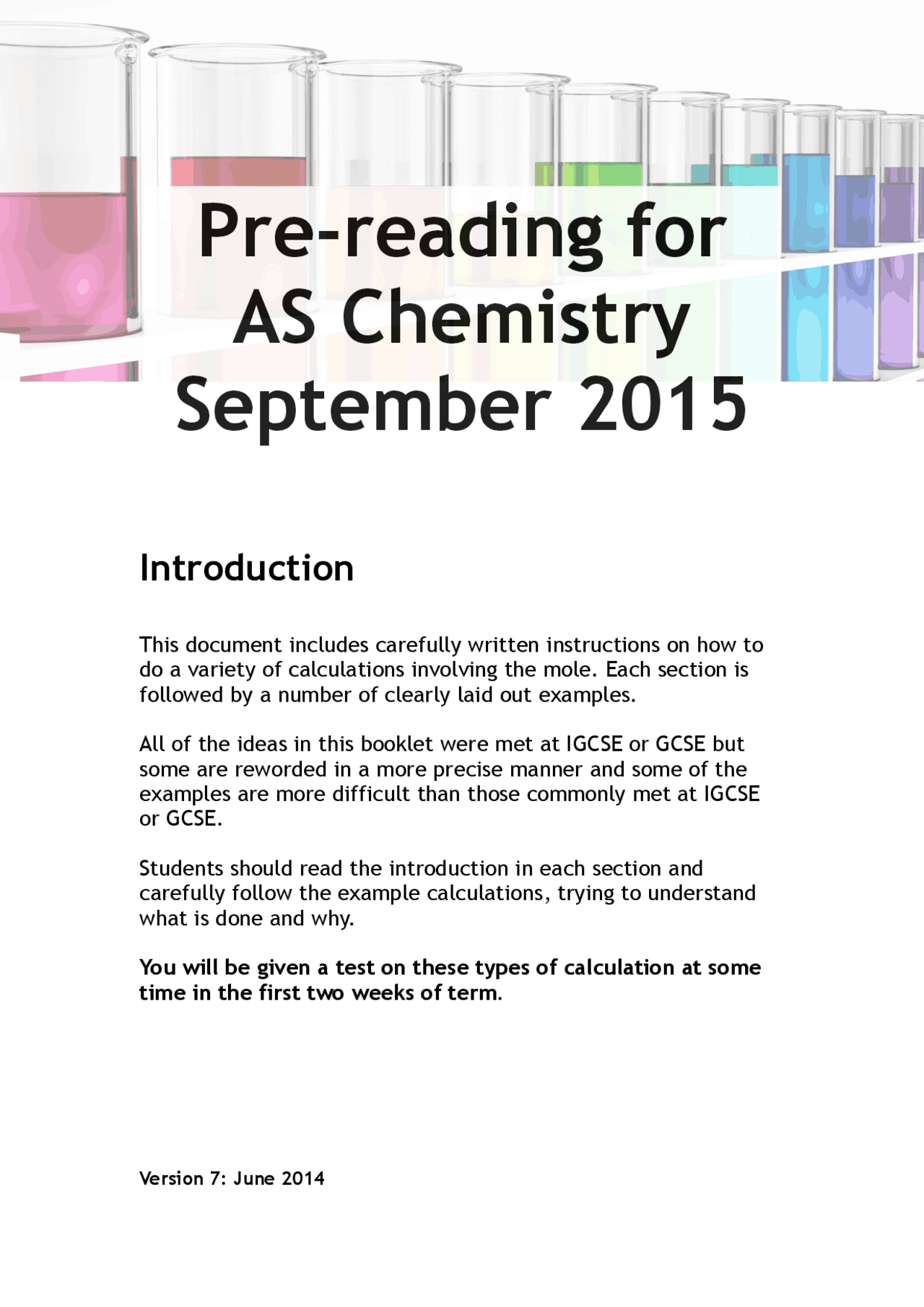 AS Chemistry Pre-reading: Atoms, Moles, and Calculations | Lecture ...