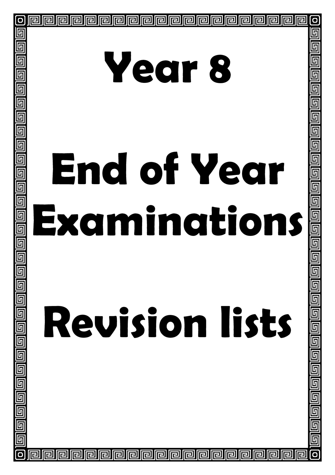 Year 8 revision list | Exams French | Docsity