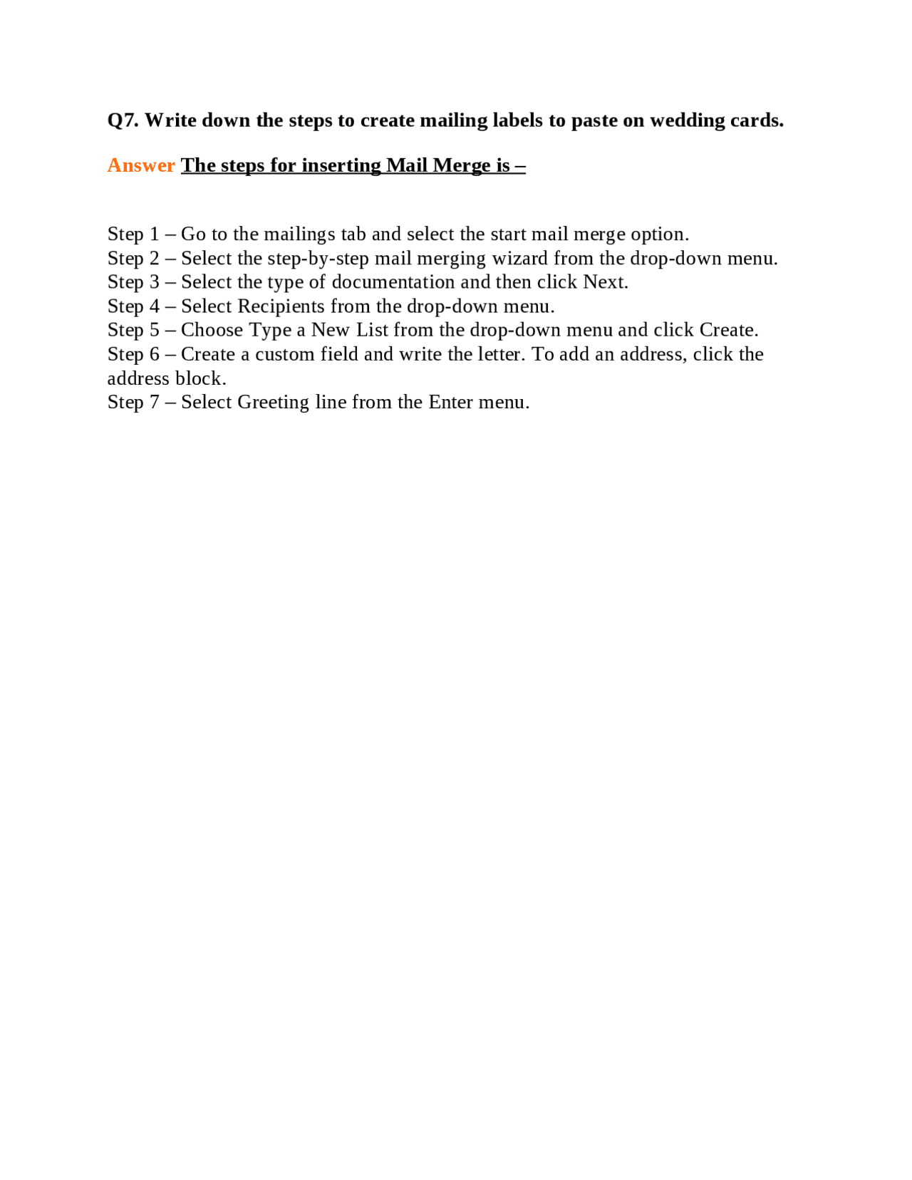 Information Technology Mail Merge Steps Summaries Computer Science