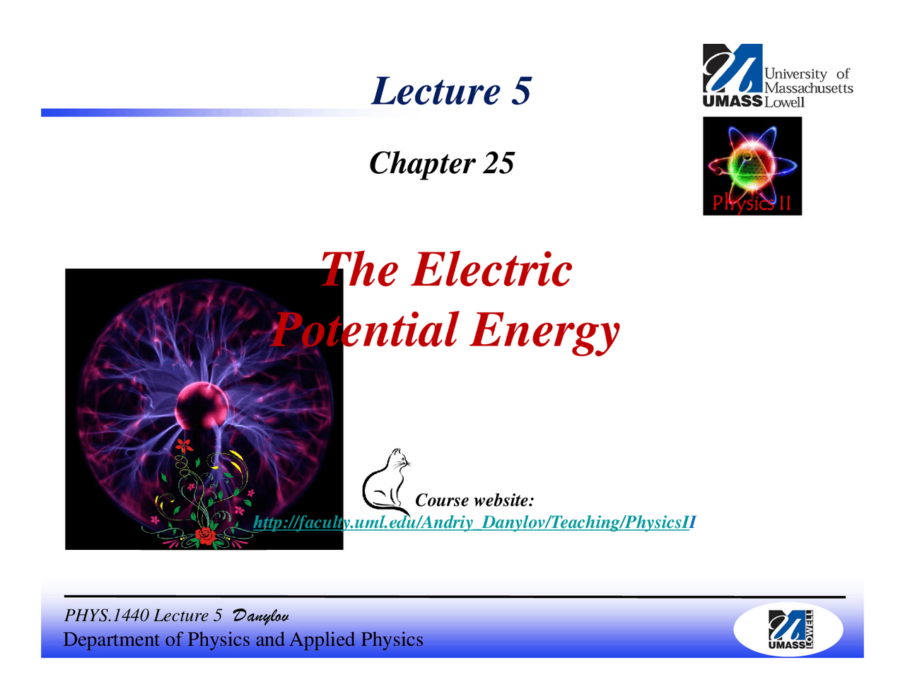 The Electric Potential Energy Lecture Notes Physics Docsity