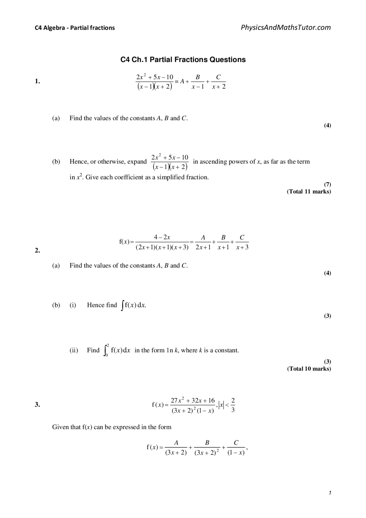 C4 Algebra Partial Fractionsrtf Summaries Algebra Docsity