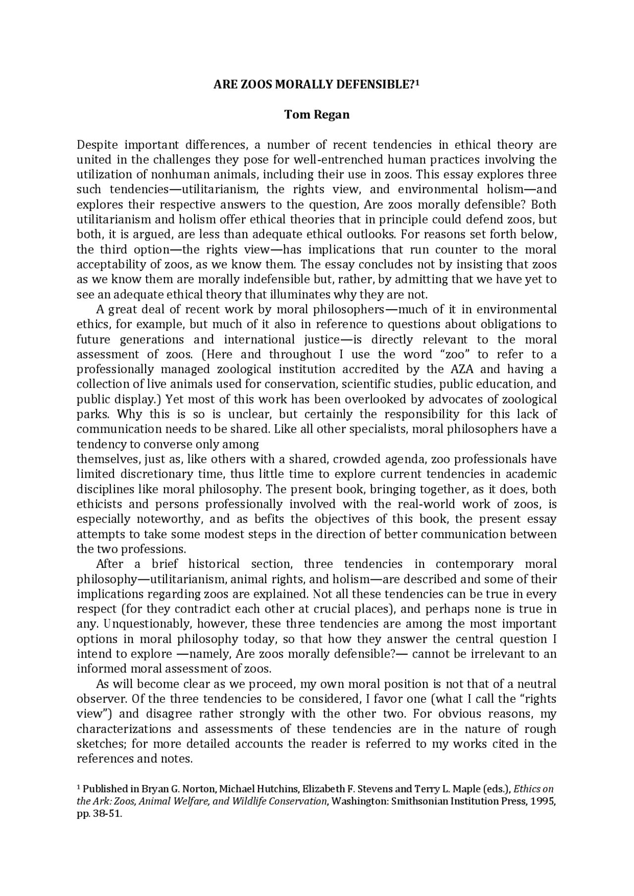 Are Zoos Morally Defensible | Summaries Philosophy | Docsity