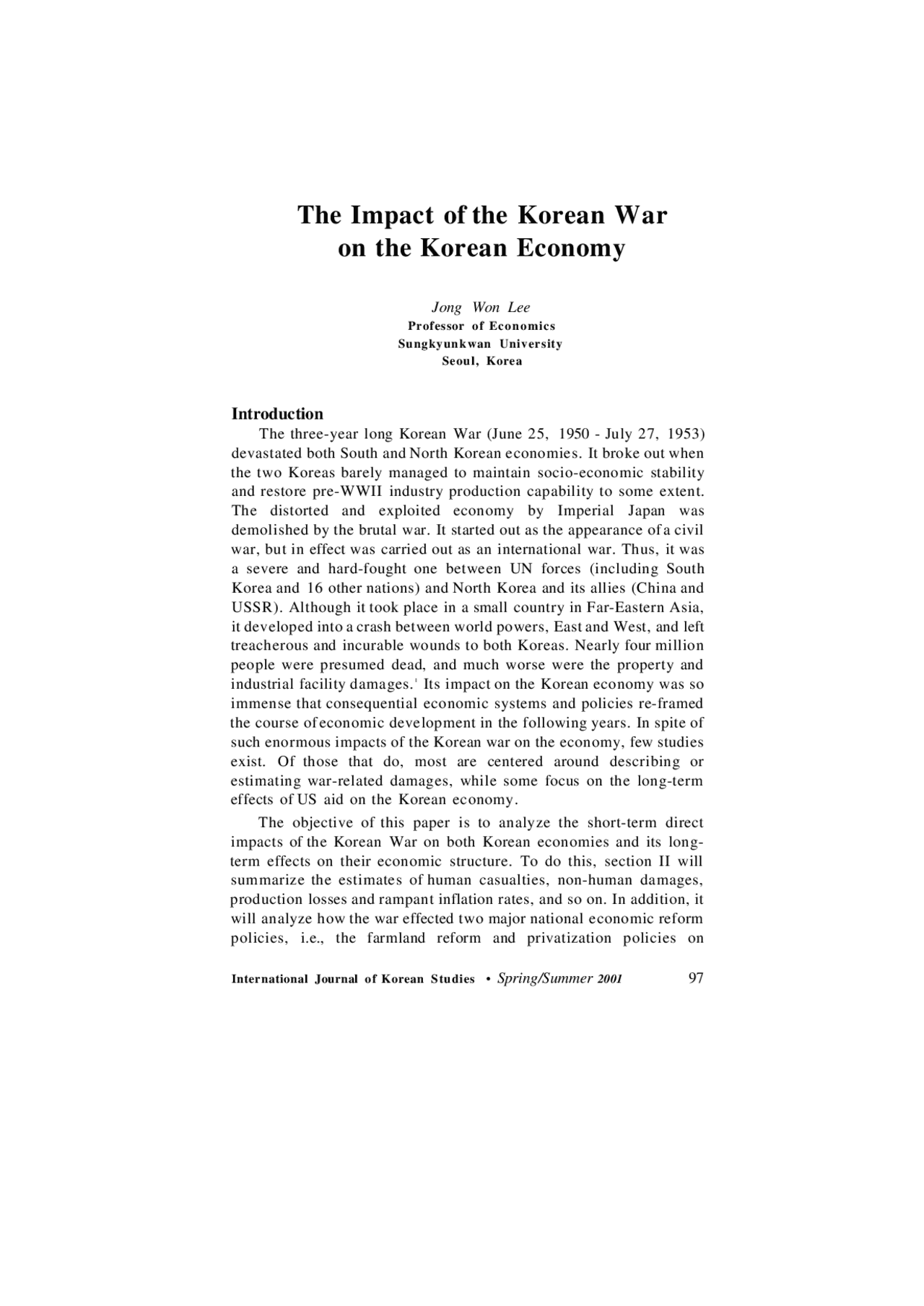 The Impact of the Korean War on the Korean Economy | Study Guides ...