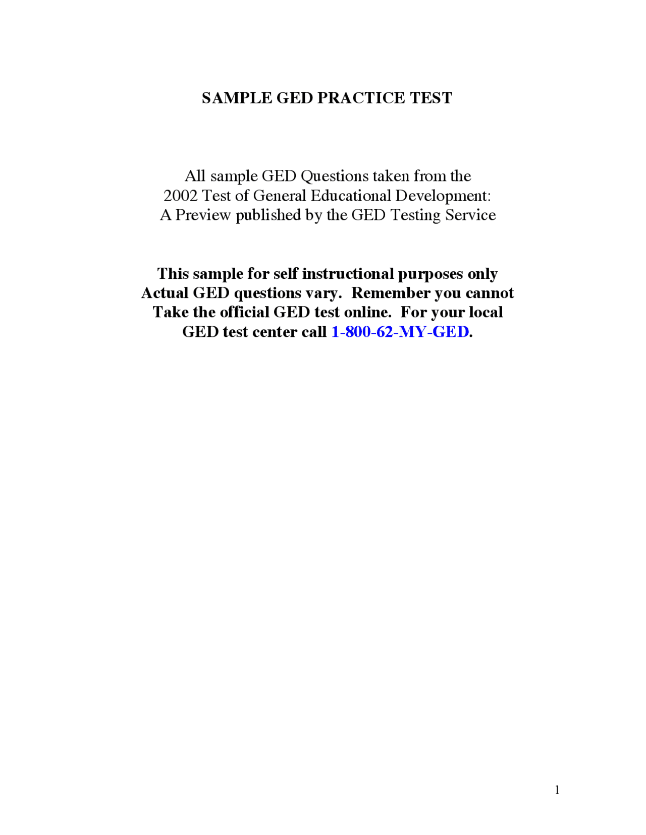 SAMPLE GED PRACTICE TEST | Study notes History | Docsity