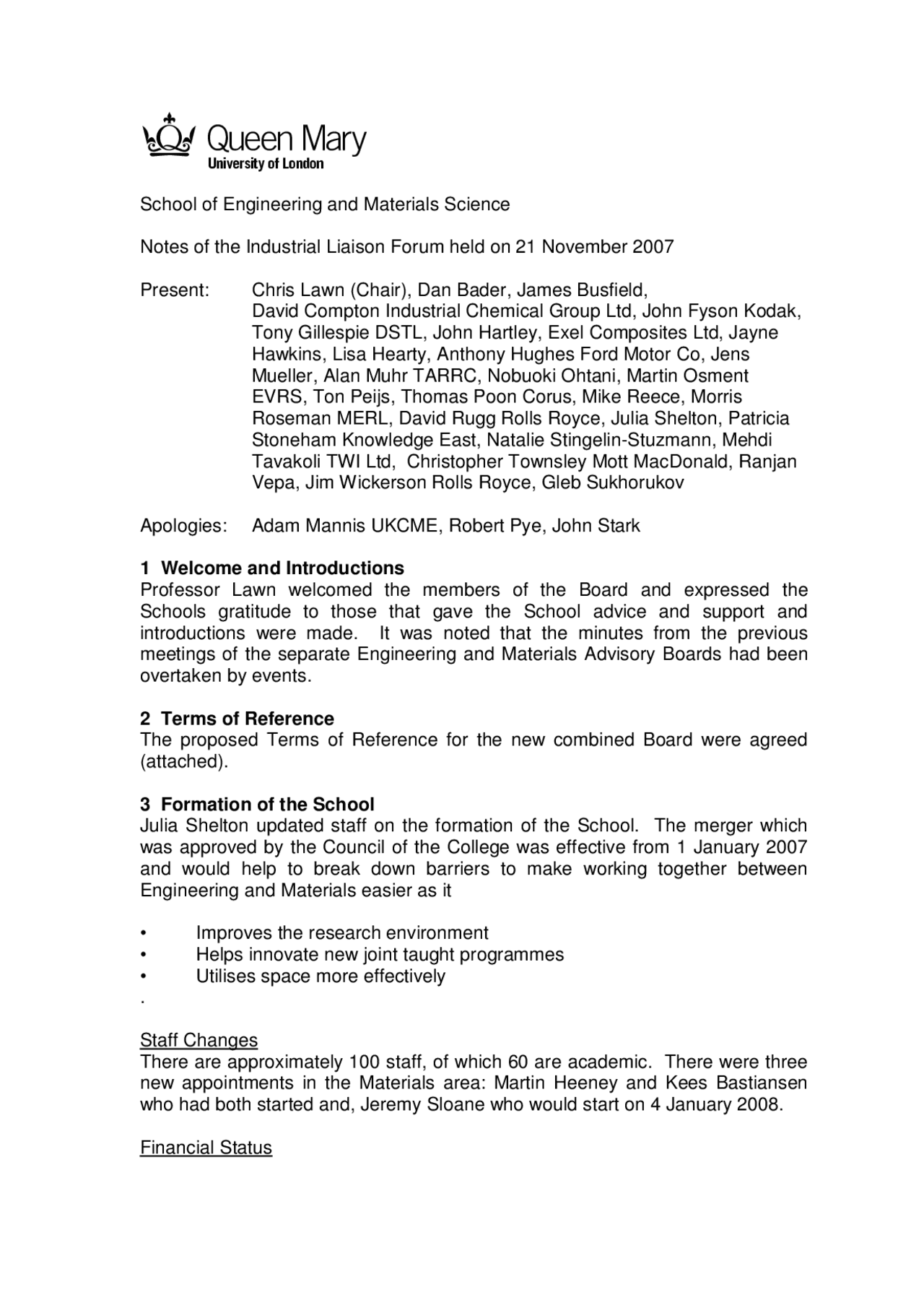 School Of Engineering And Materials Science Lecture Notes Engineering