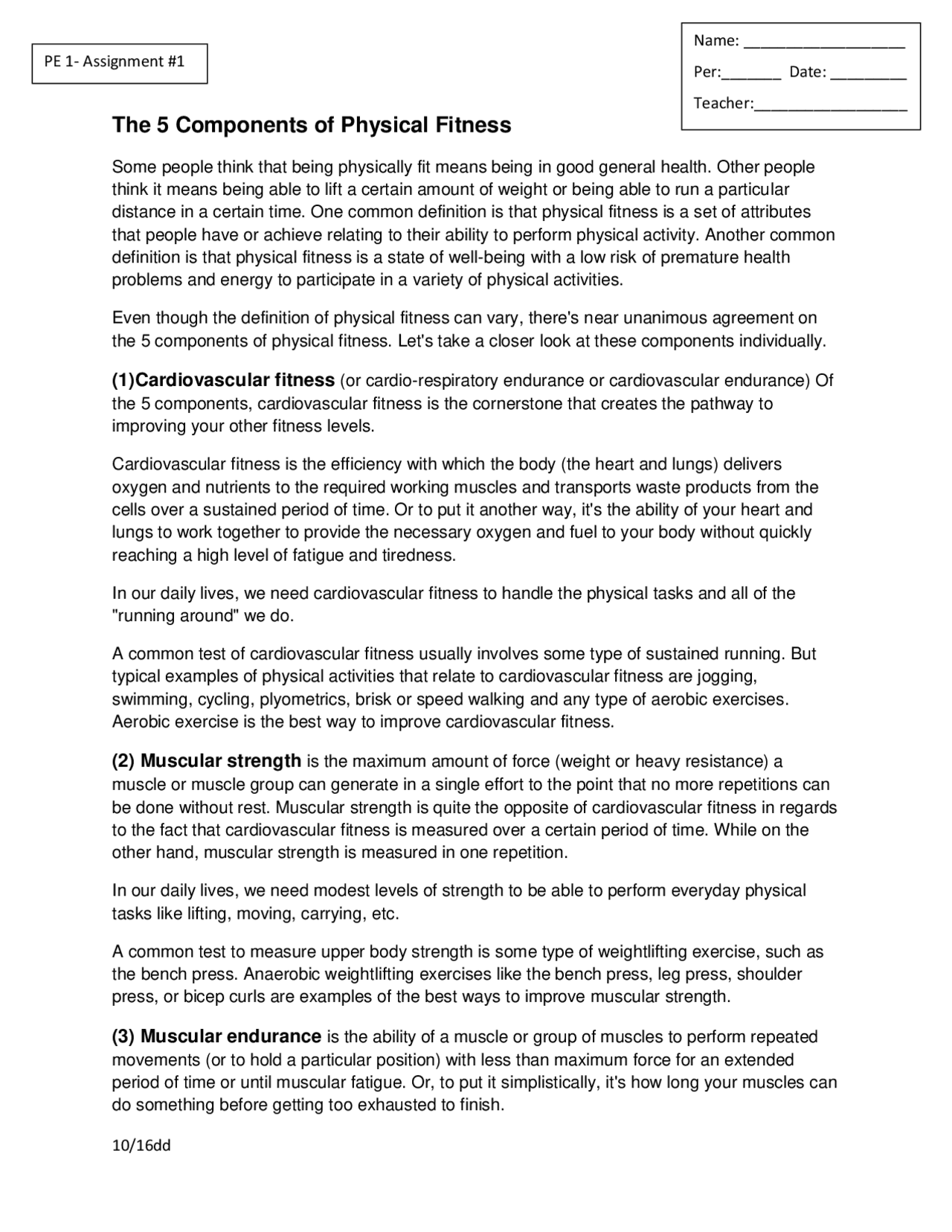 The 5 Components of Physical Fitness | Study notes Physical Activity ...