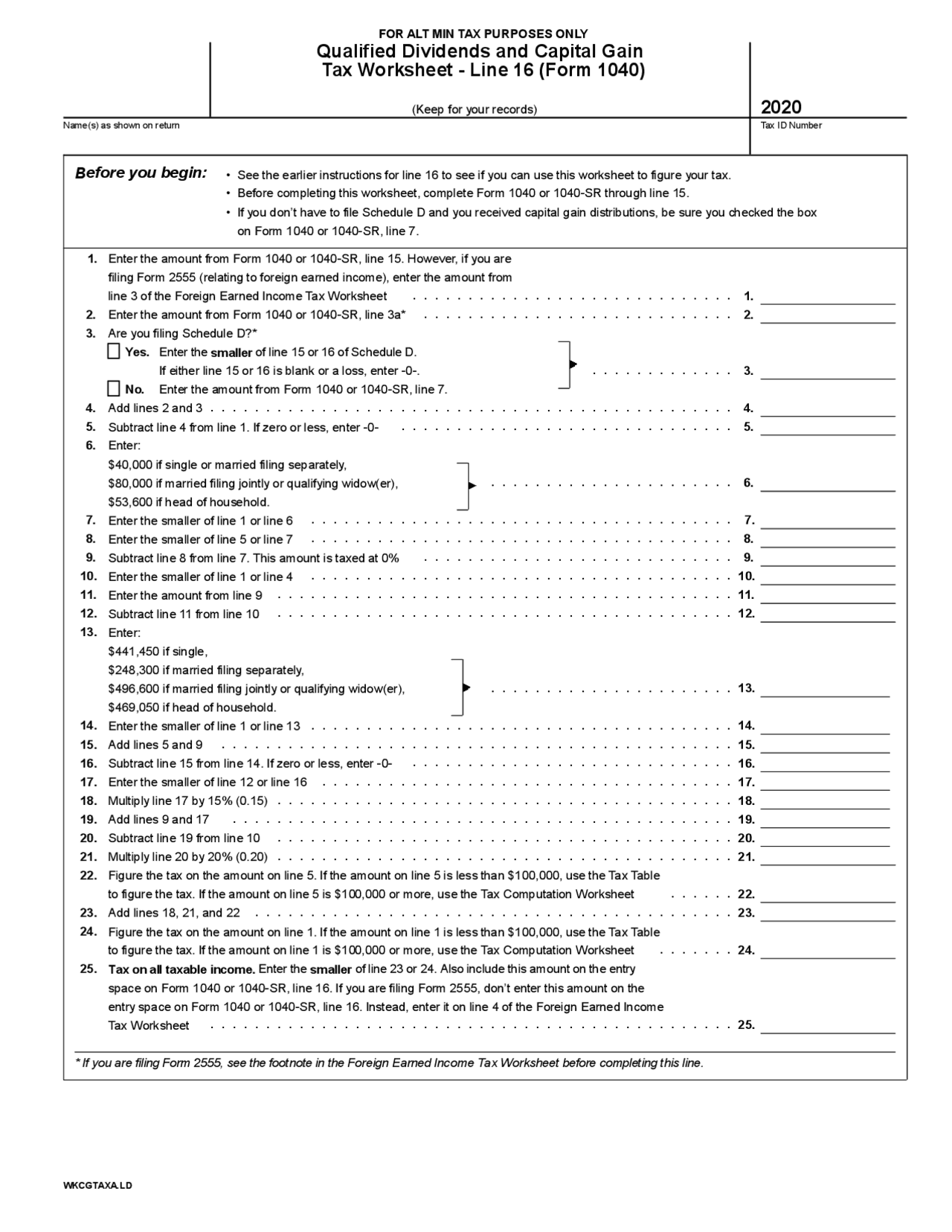 Foreign Earned Income Tax Worksheet