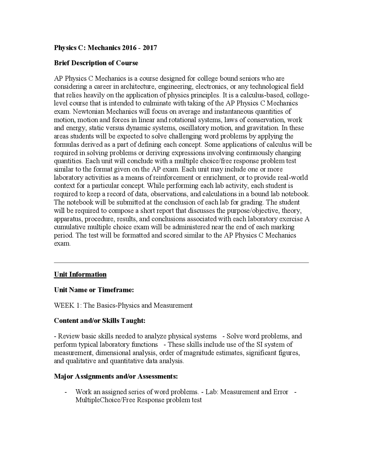 Newtonian Mechanics and Advanced Pl physics: Topics, Assignments, and ...