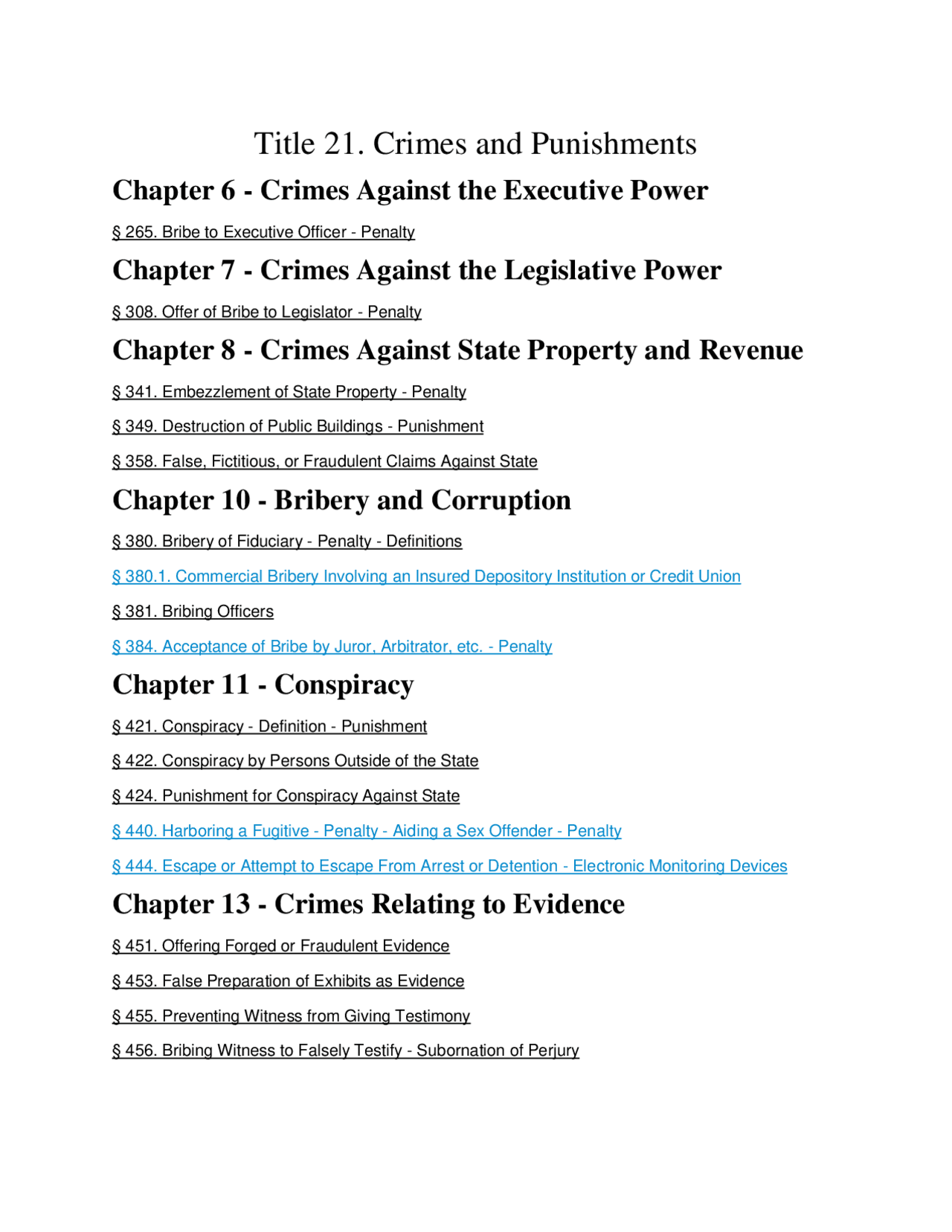 Title 21. Crimes and Punishments | Lecture notes Law | Docsity