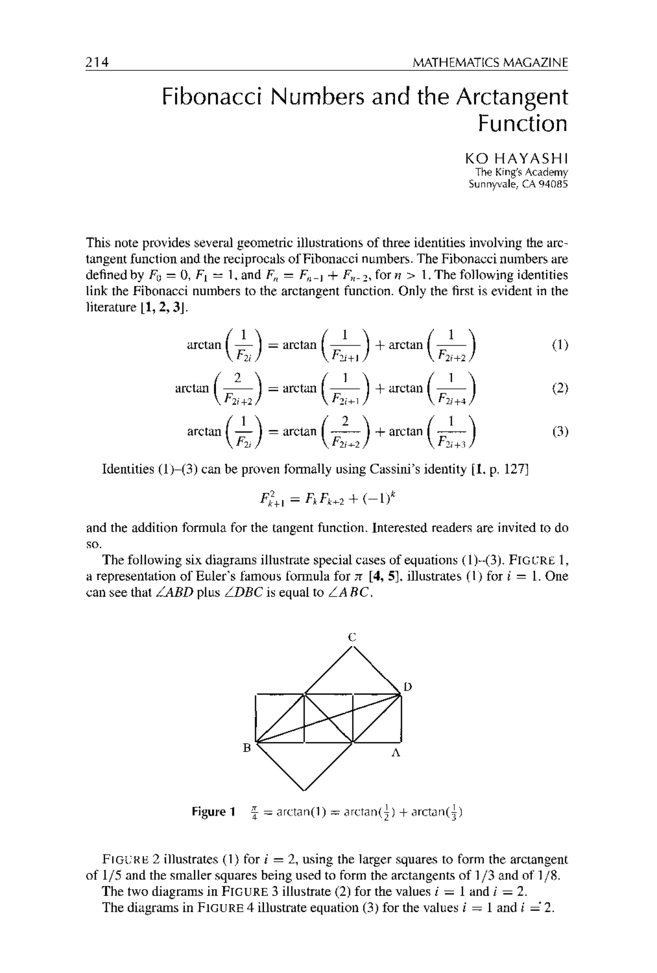 Fibonacci Numbers To The Arctangent Function Lecture Notes Mathematics Docsity