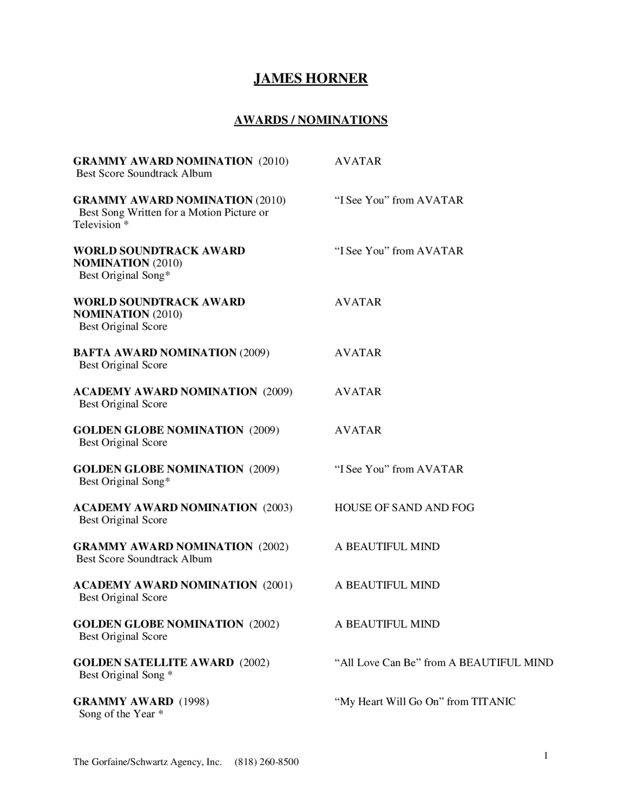 JAMES HORNER | Study notes Music | Docsity