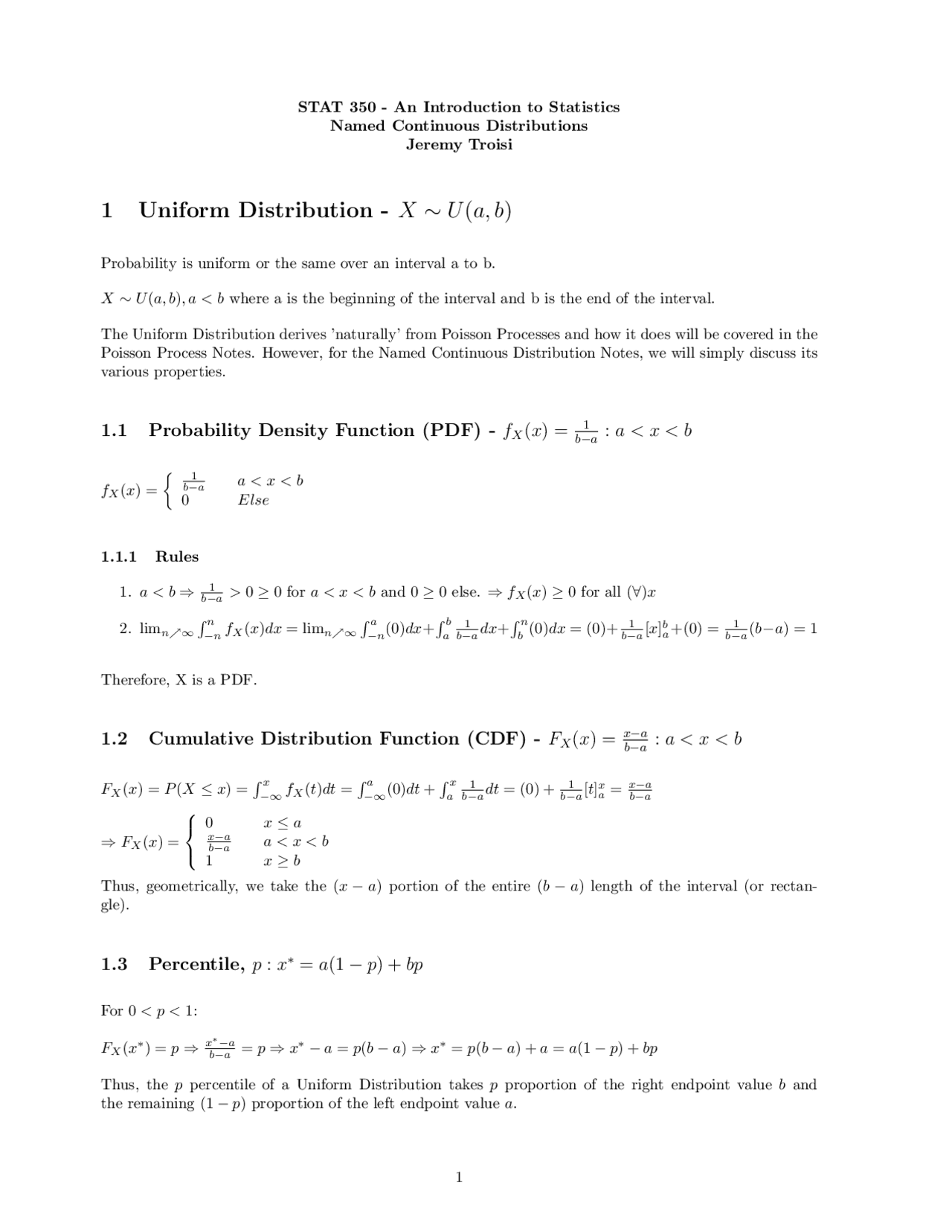 1 Uniform Distribution Summaries Statistics Docsity