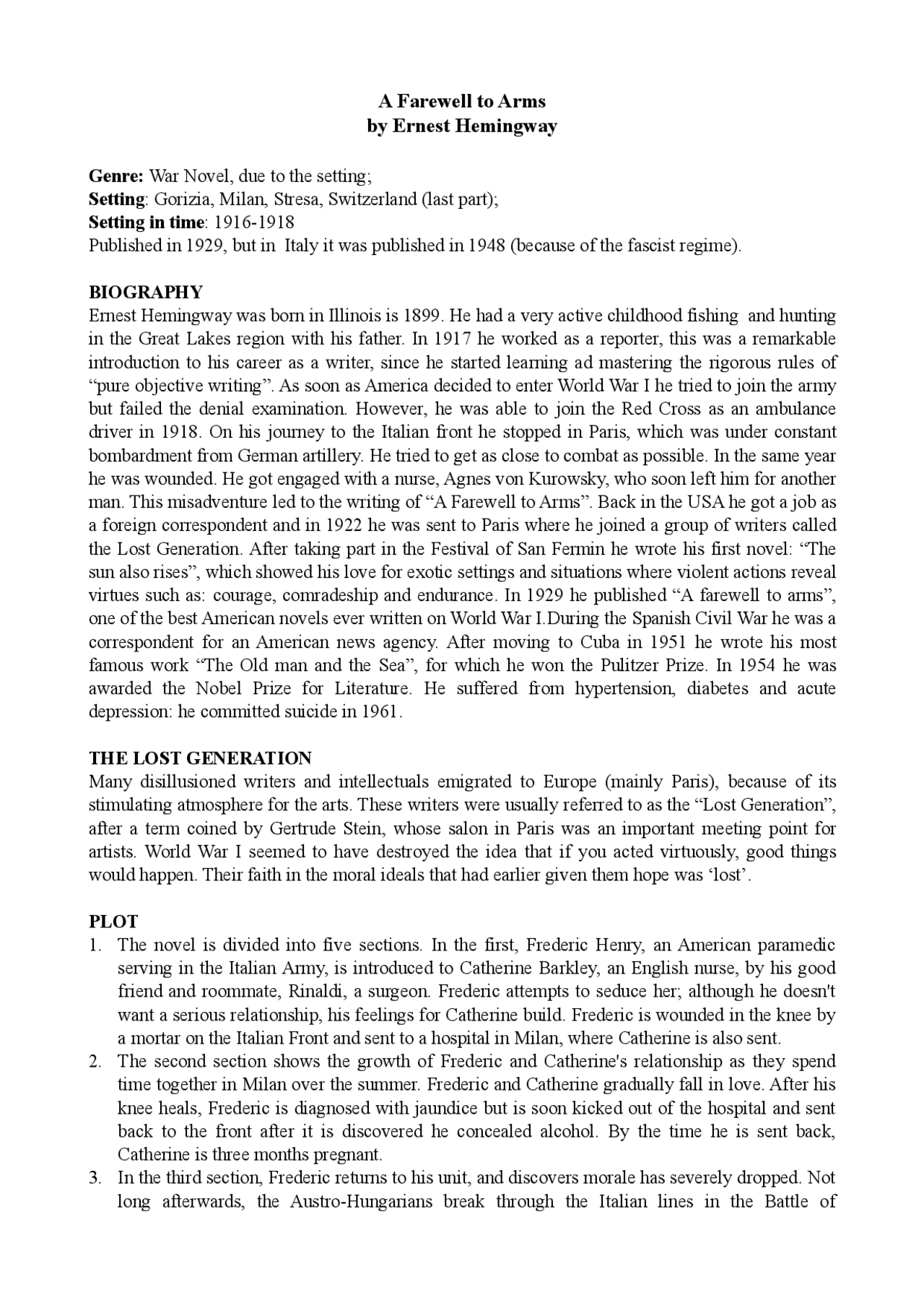 A Farewell to Arms - Addio alle armi (E. Hemingway) Riassunto + Analisi ...