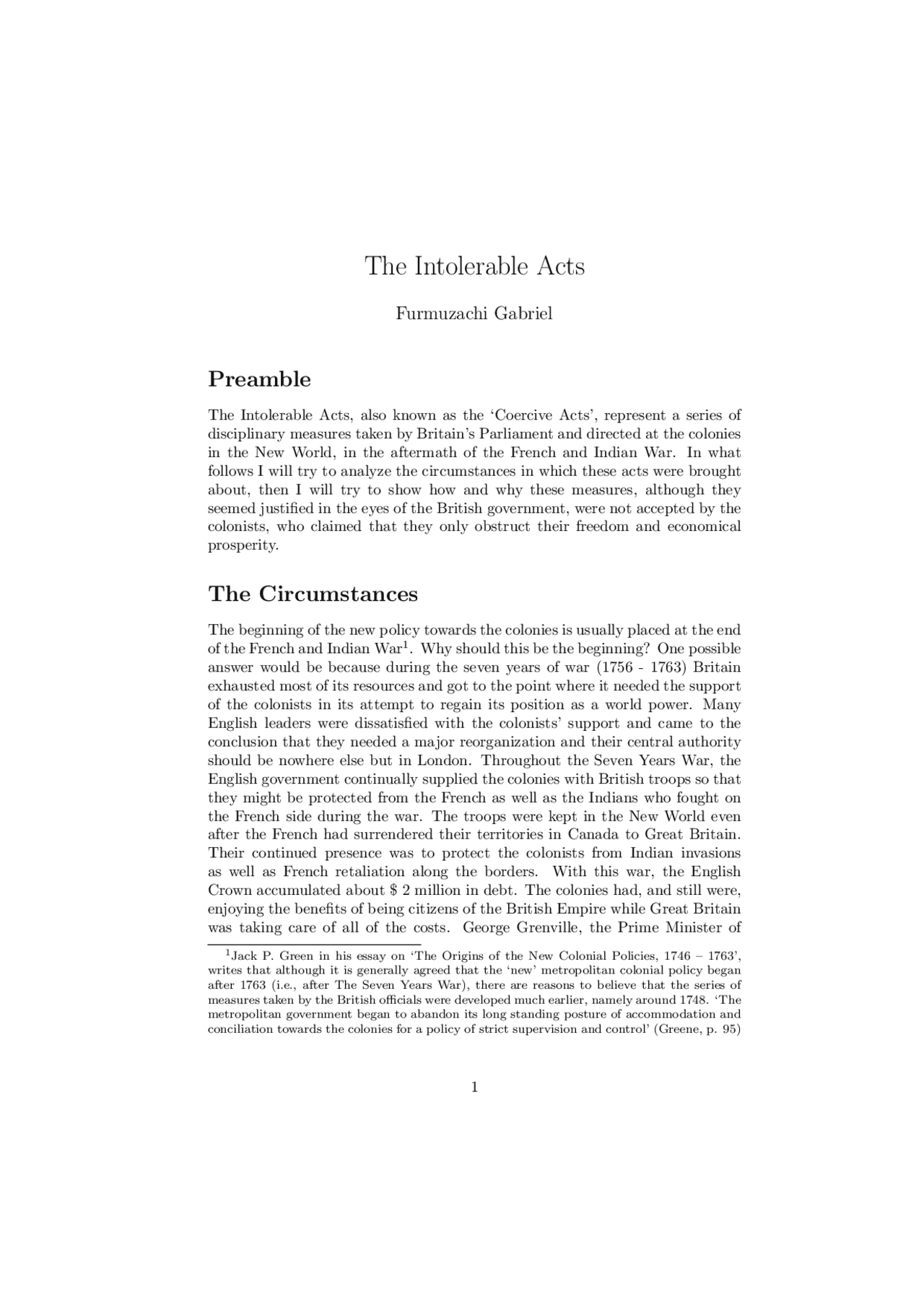 The Intolerable Acts | Study notes French | Docsity