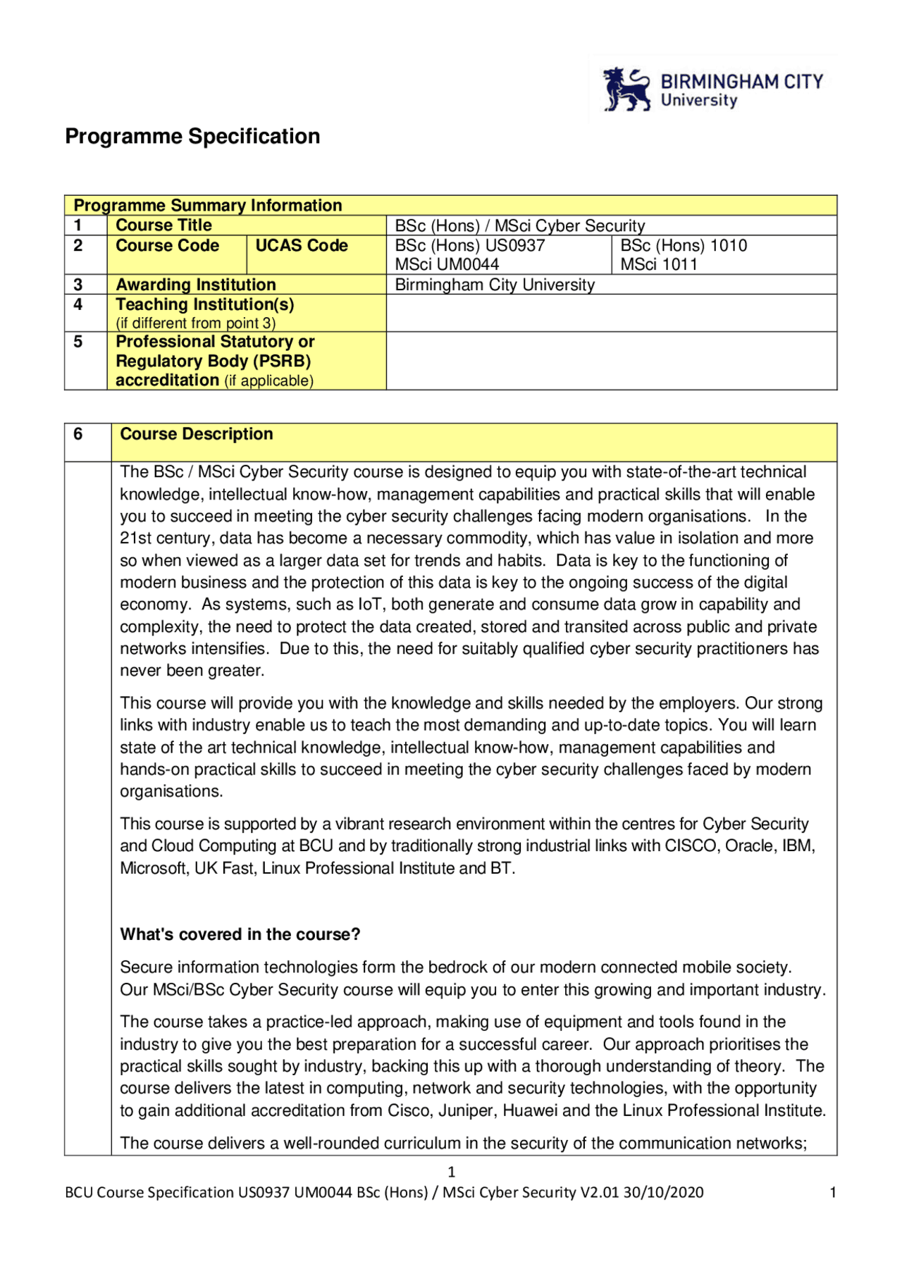 Programme Specification | Exams Art | Docsity