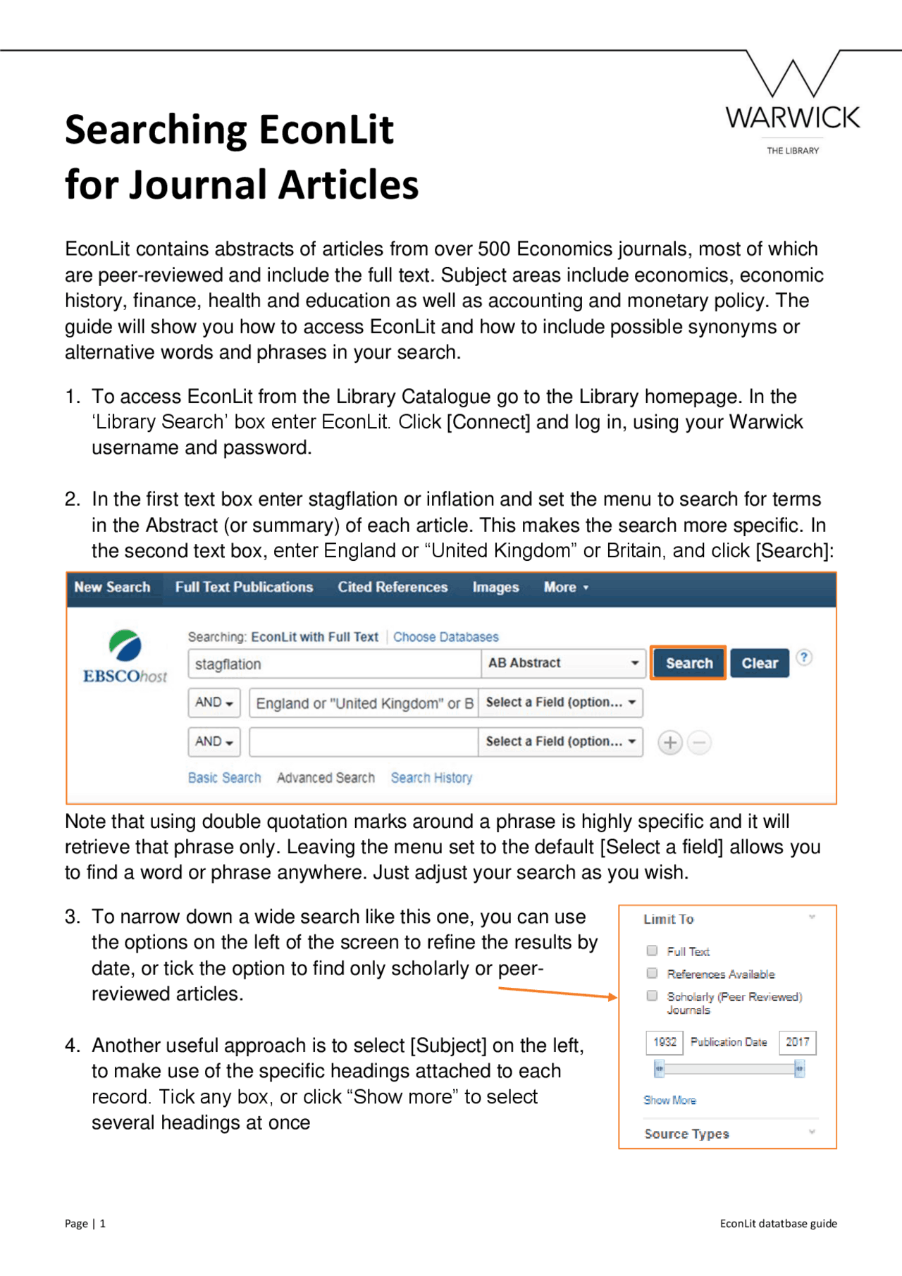 Guide to Searching the EconLit Database for Economics Journal Articles ...