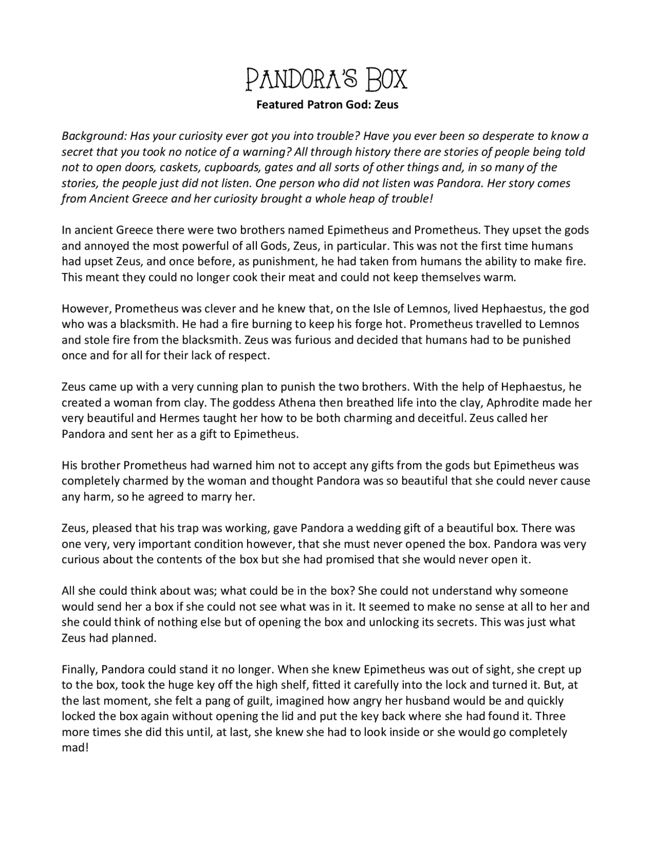 Pandoras Box Lecture Notes Ancient Greek Docsity