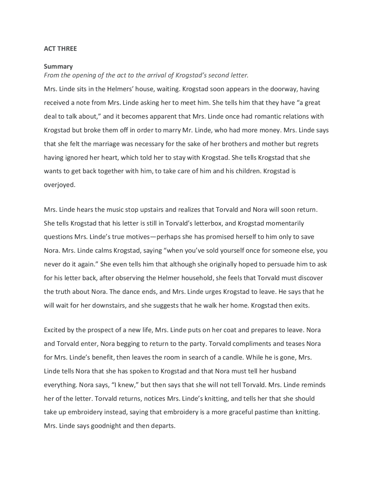 A-dolls-house-act3-summary-and-analysis.pdf | Summaries Music | Docsity