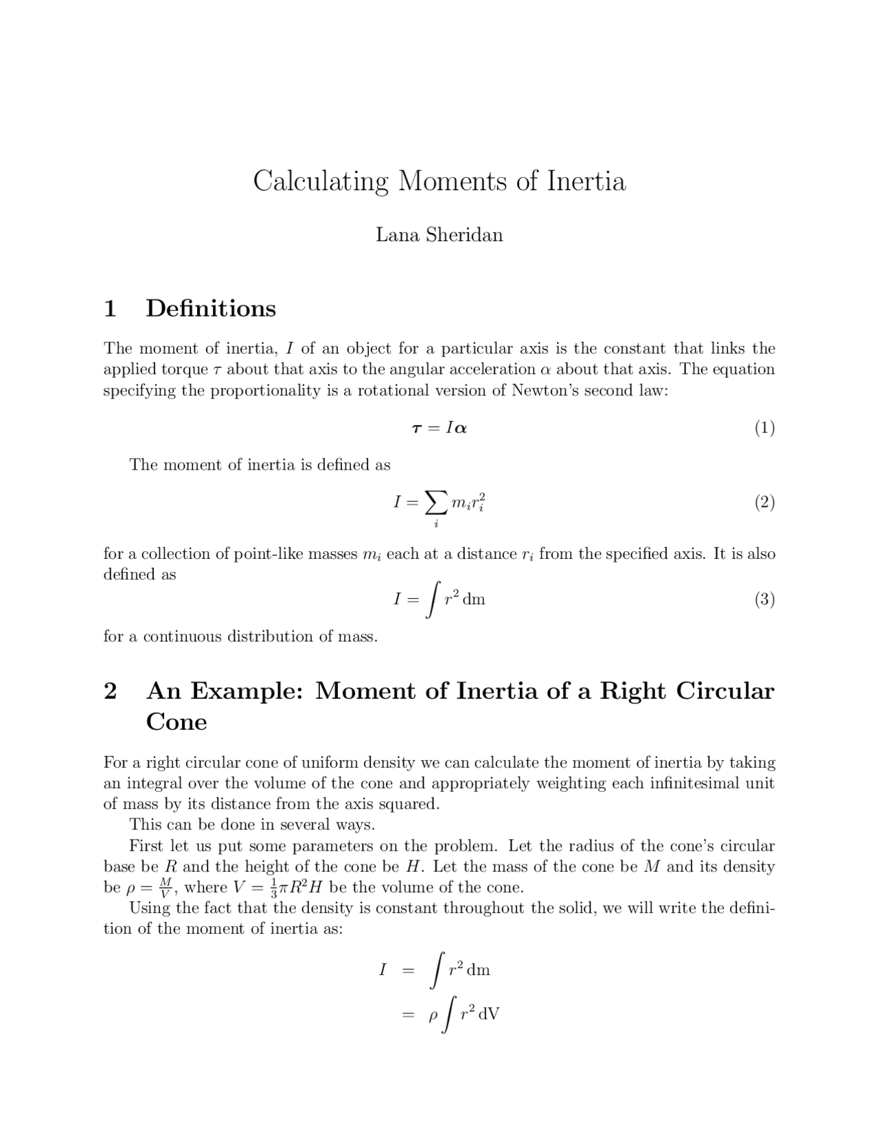 Calculating Moments Of Inertia Lecture Notes Law Docsity