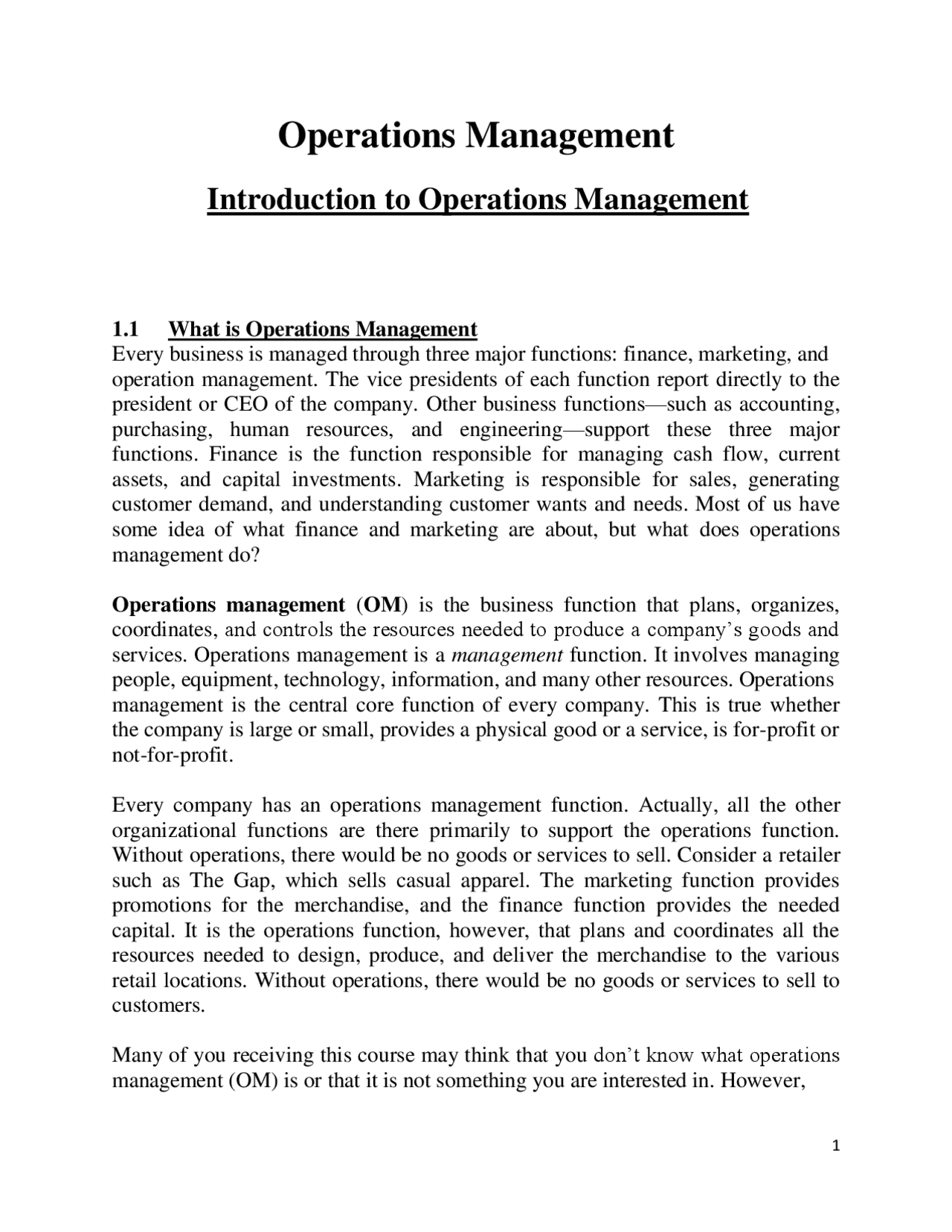 Operations Management Lecture Notes Technology Docsity