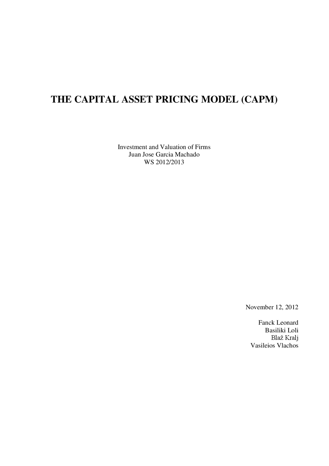 THE CAPITAL ASSET PRICING MODEL (CAPM) | Slides Financial Economics ...