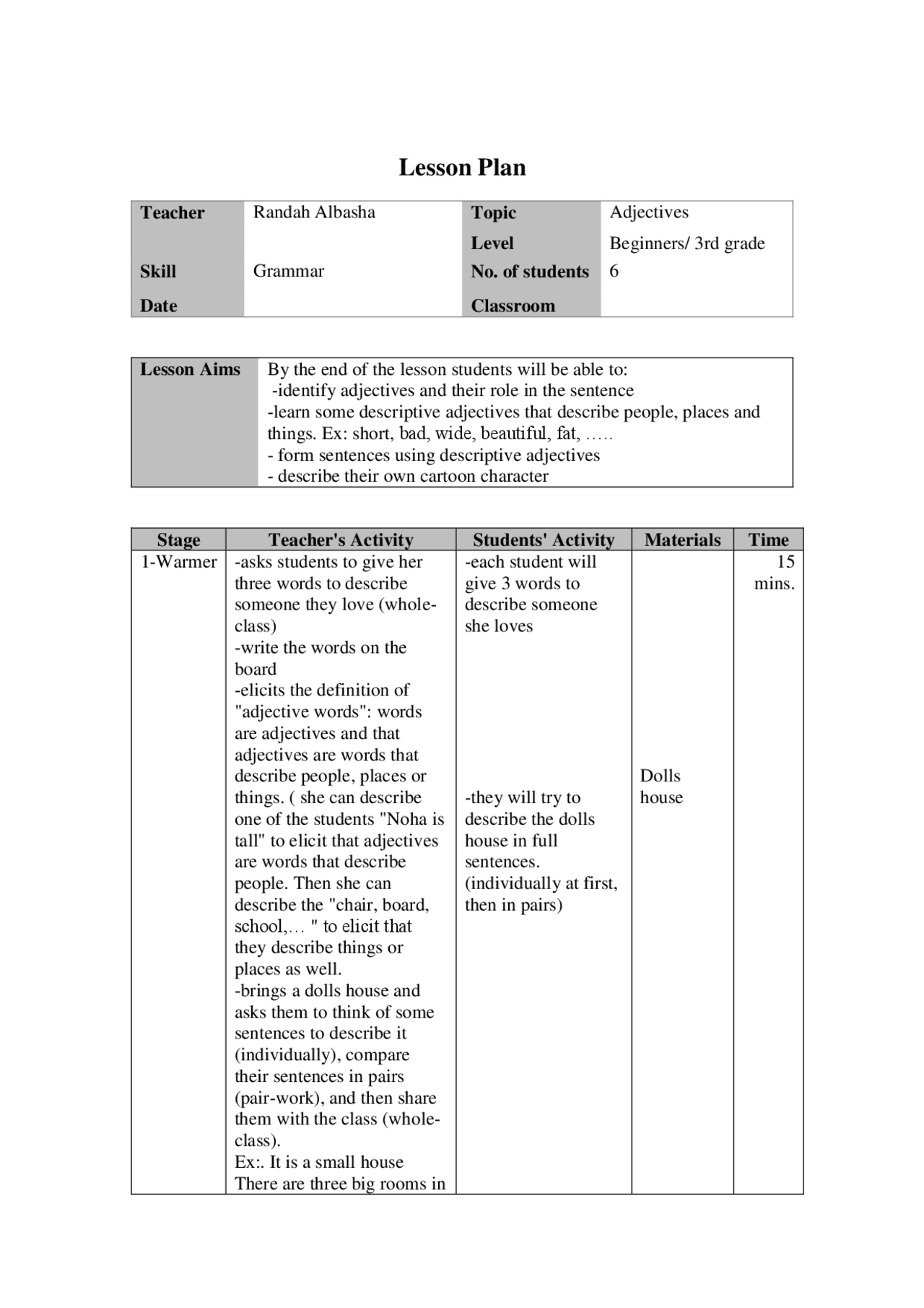 Lesson Plan | Study notes Grammar and Composition | Docsity
