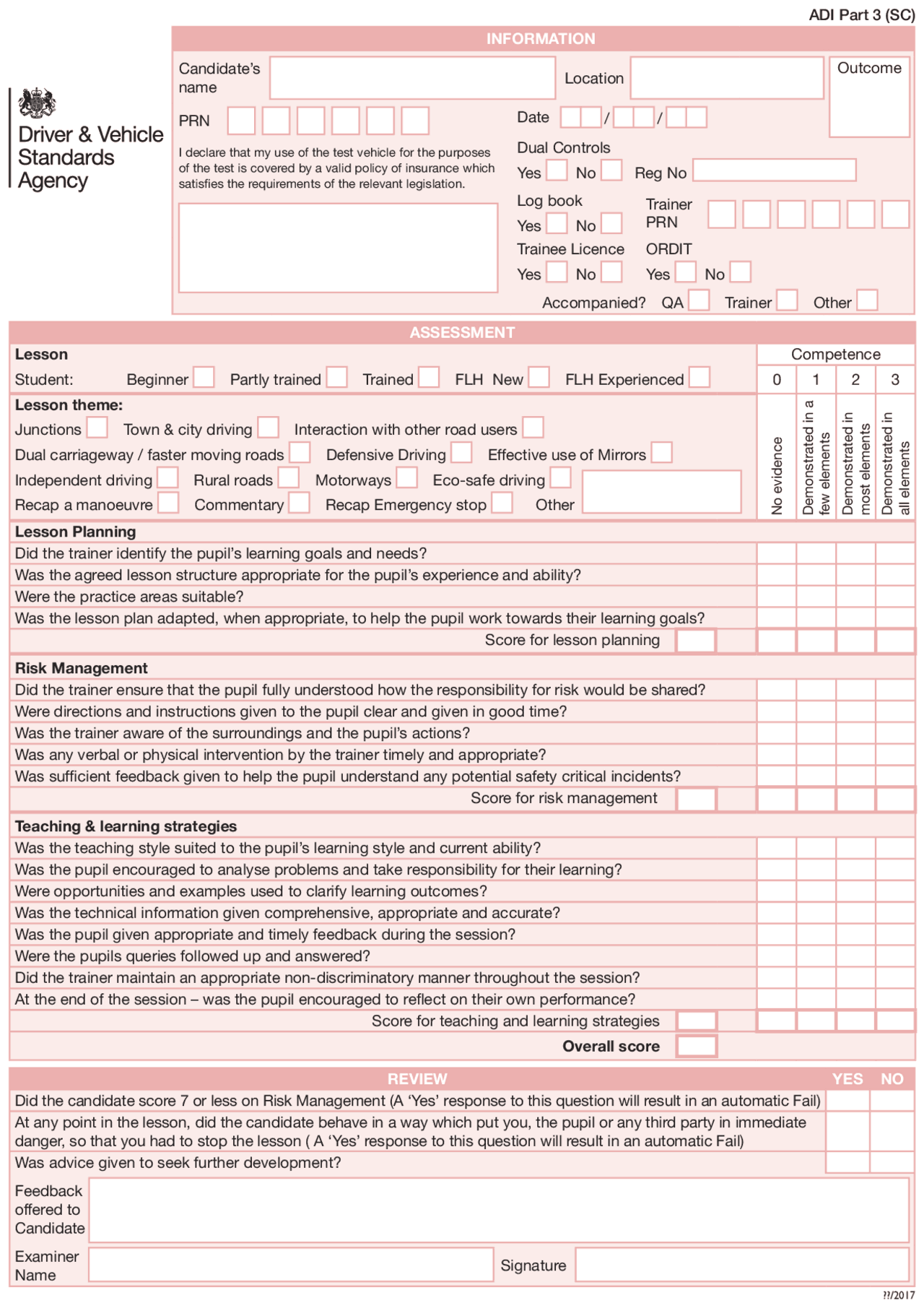 Approved driving instructor (ADI) part 3 test report form | Exams ...
