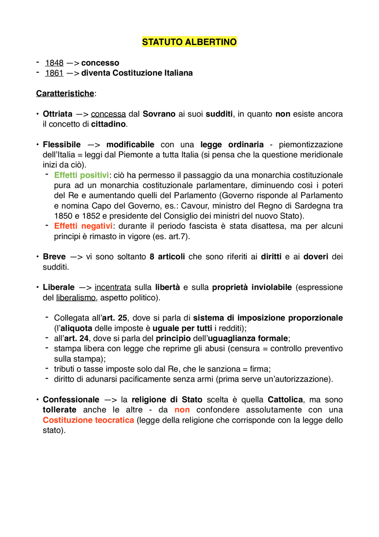 2 - Statuto Albertino VS Costituzione | Schemi e mappe concettuali di ...