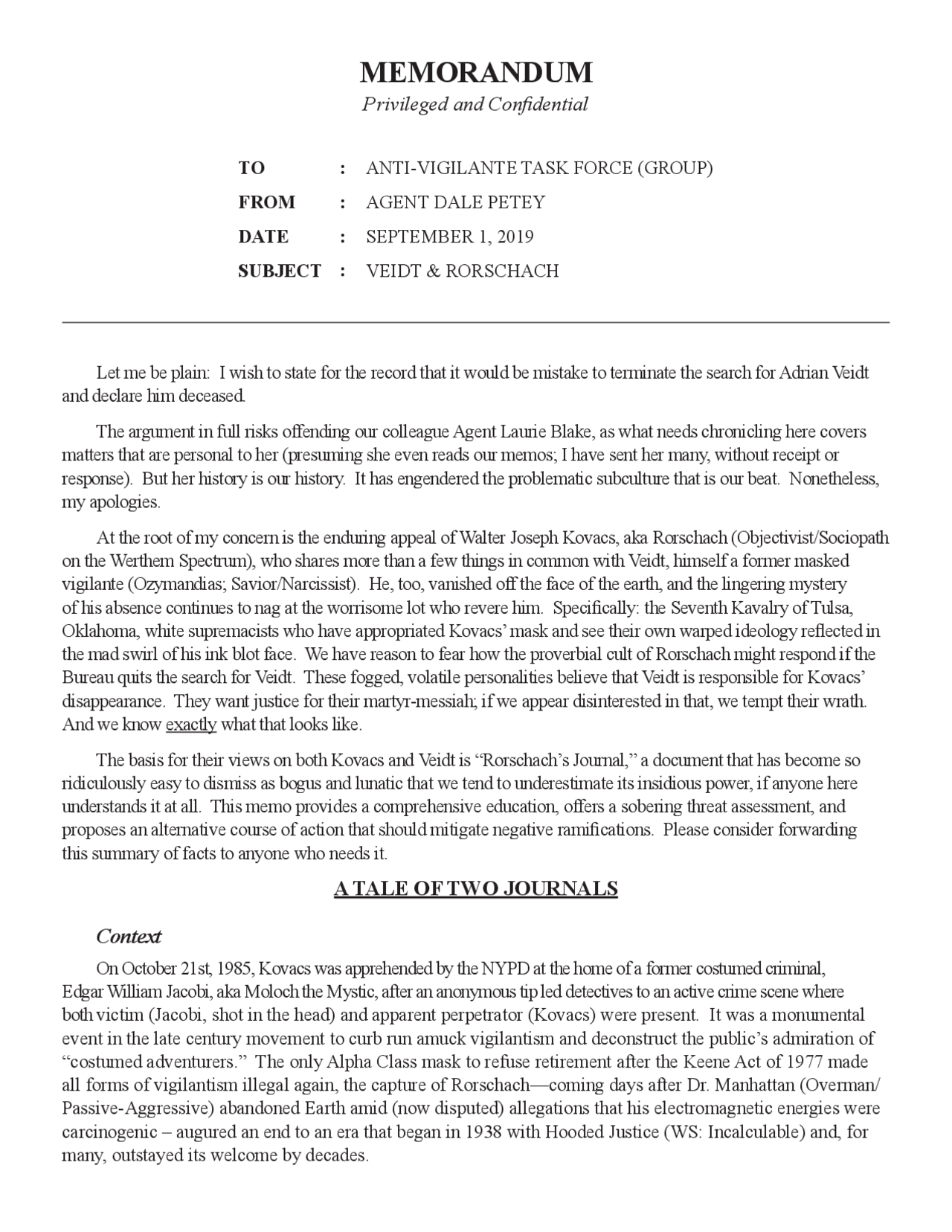 The Persisting Mystery of Rorschach and Veidt: An Analysis of ...