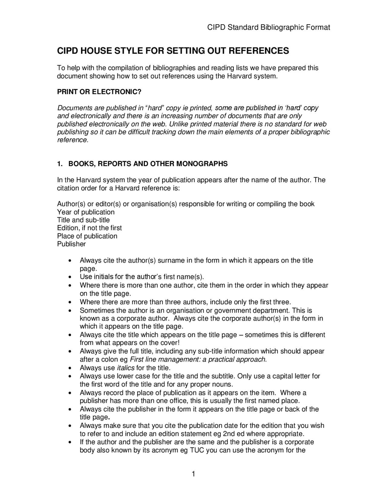 CIPD Standard Bibliographic Format 1 | Exams Business - Docsity