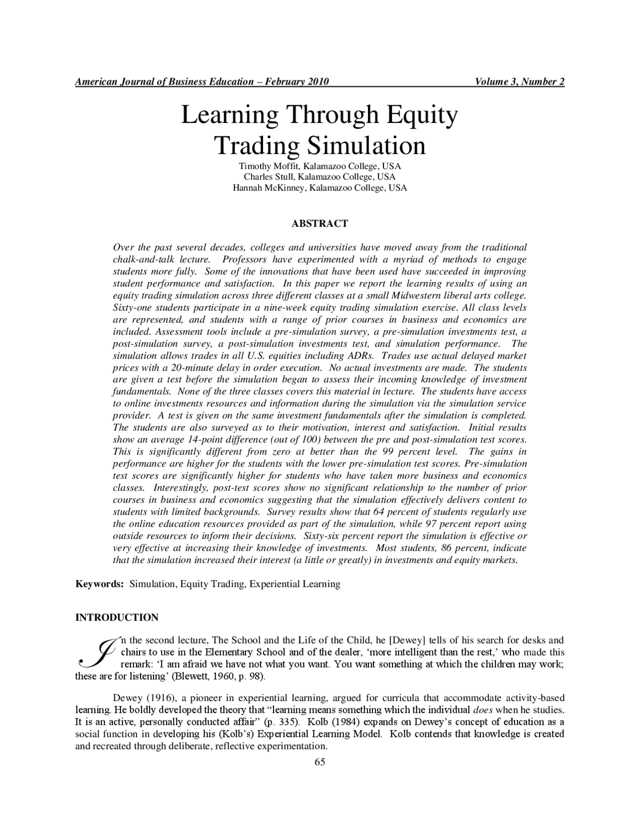 Learning Through Equity Trading Simulation Exercises Business Docsity