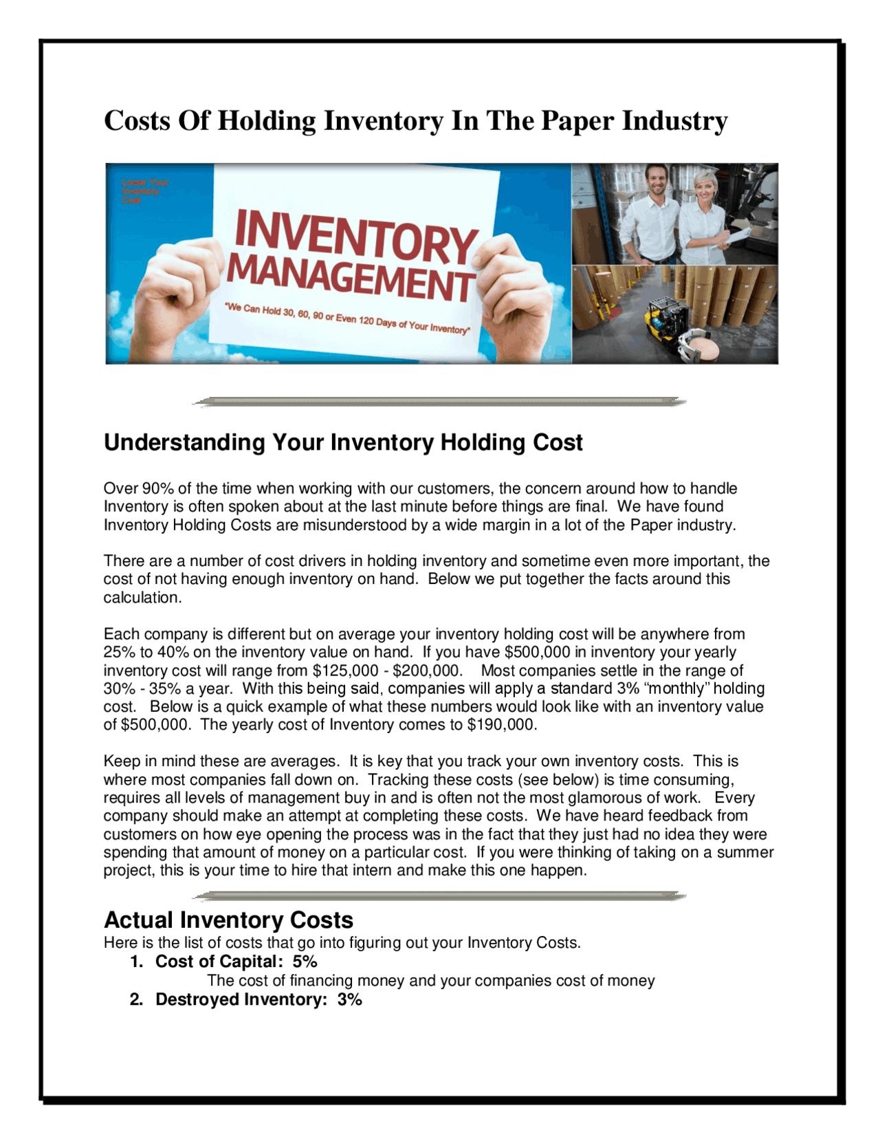 Costs Of Holding Inventory In The Paper Industry | Lecture notes ...
