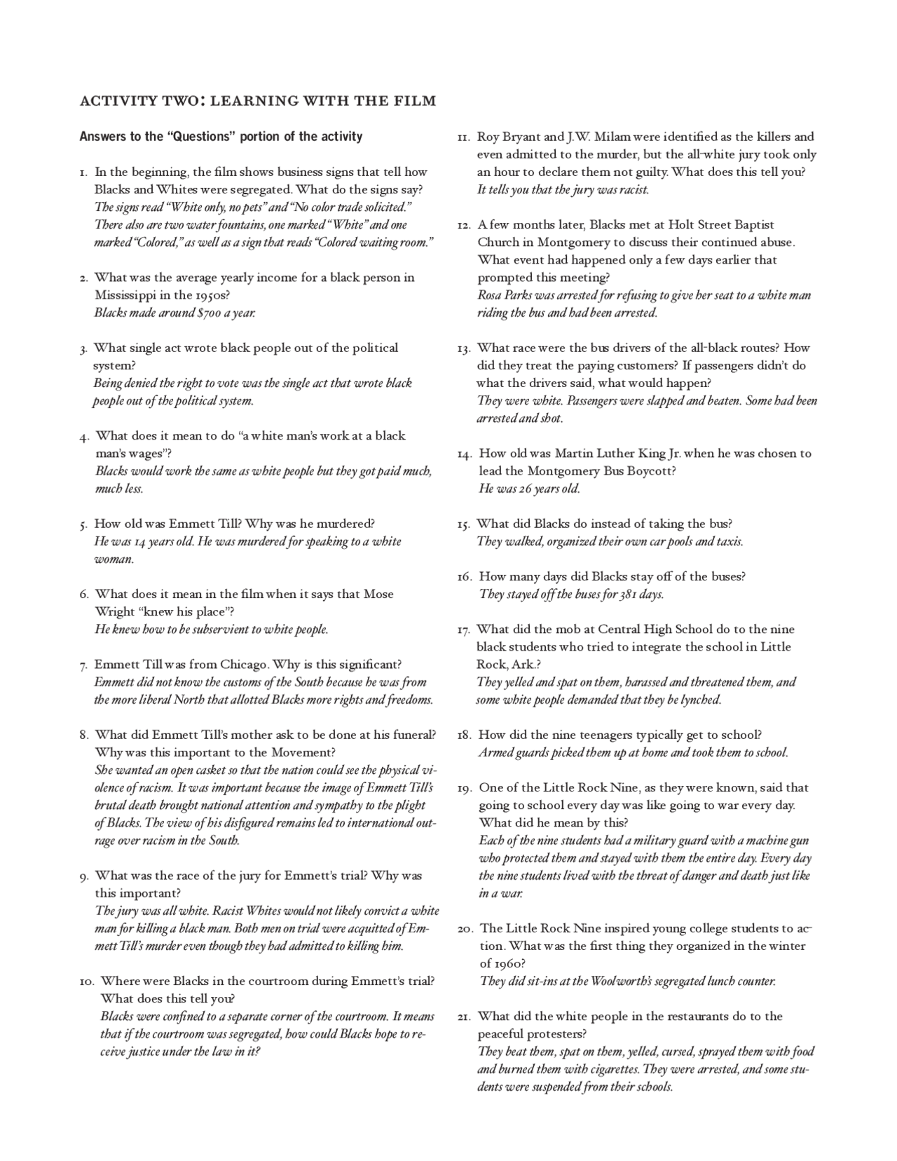 Activity Two Learning With The Film Lecture Notes Business Docsity