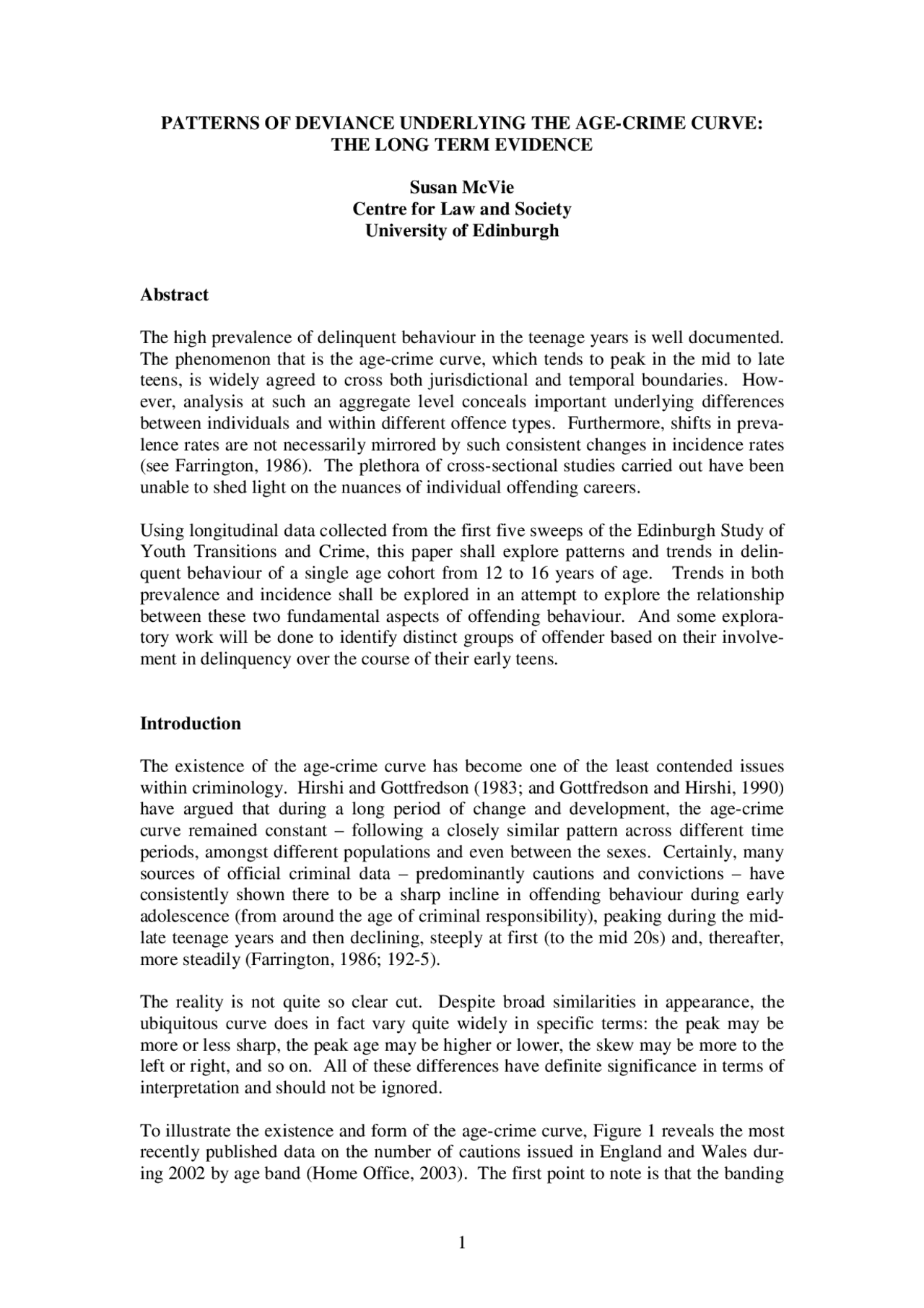Patterns of deviance underlying the age-crime curve | Study notes ...