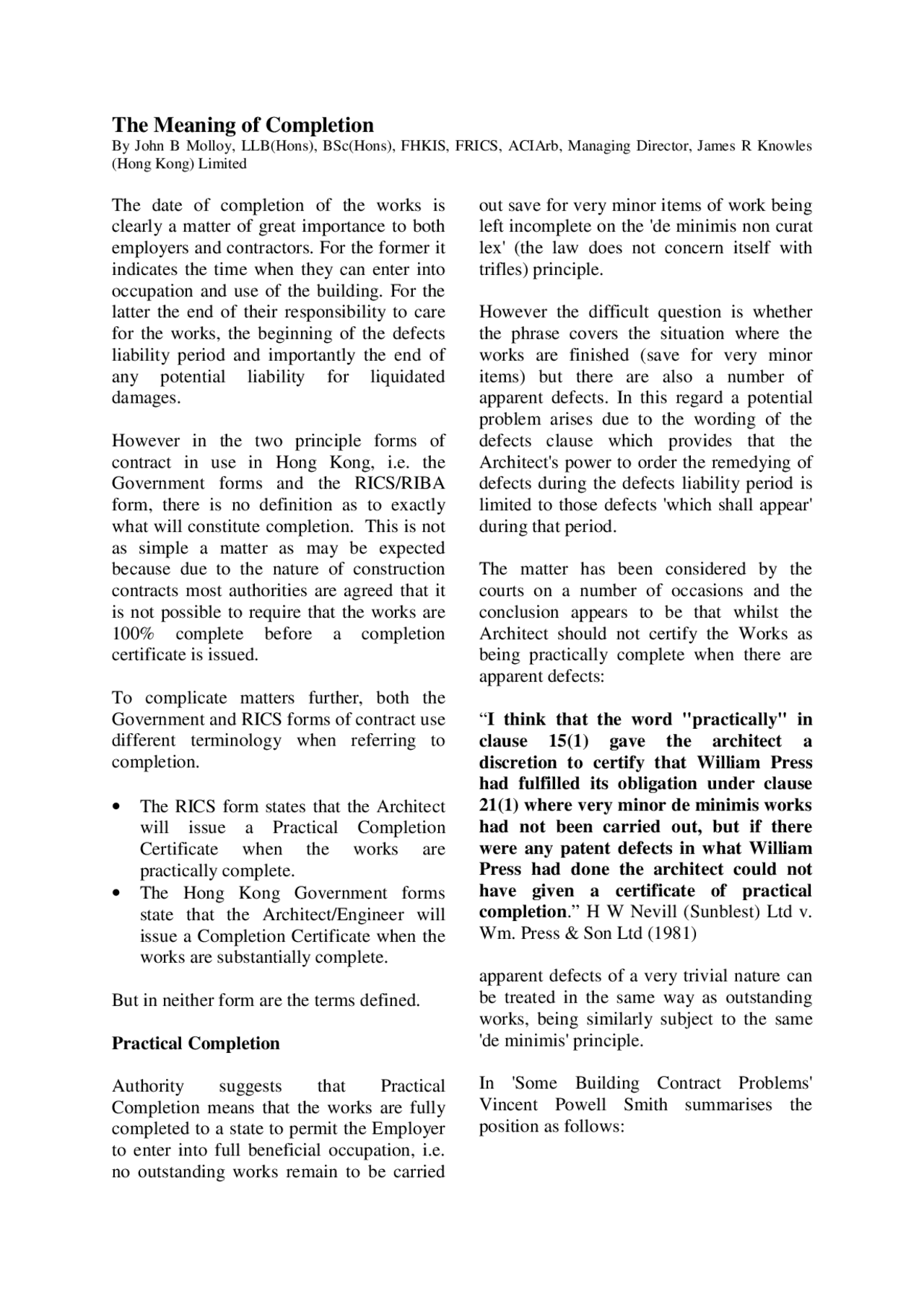 Understanding the Concept of Completion in Hong Kong Construction ...