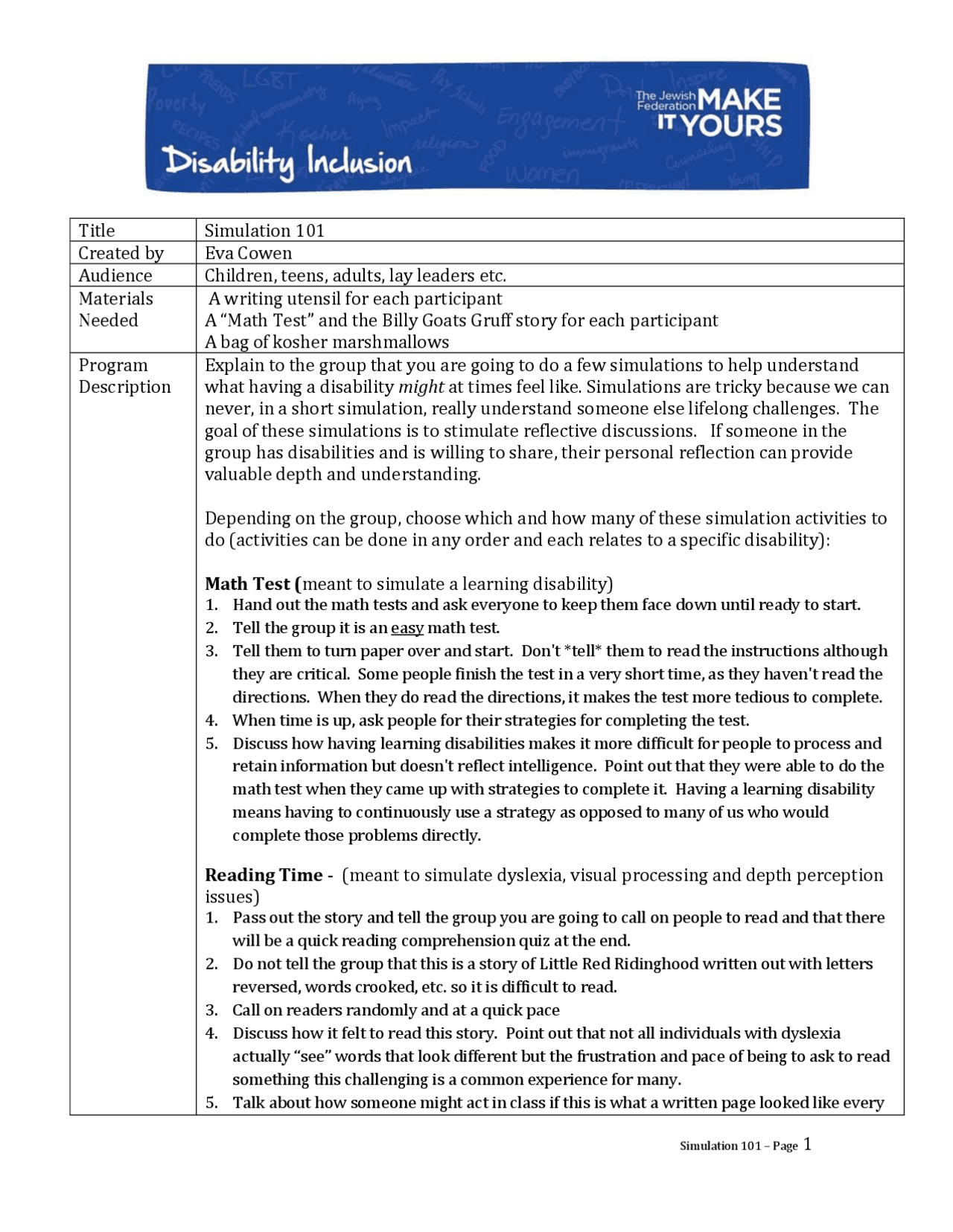 Simulation 101pdf Exams Learning Disability Docsity