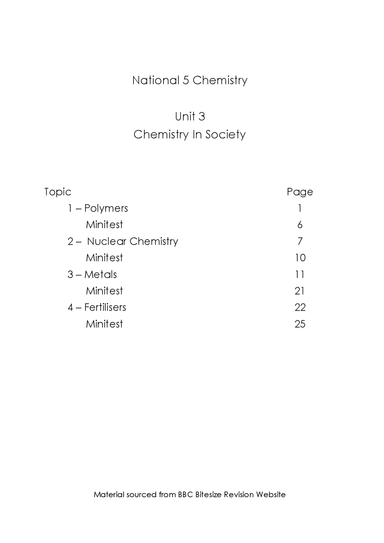 National 5 Chemistry Unit 3 Chemistry In Society | Summaries Chemistry ...