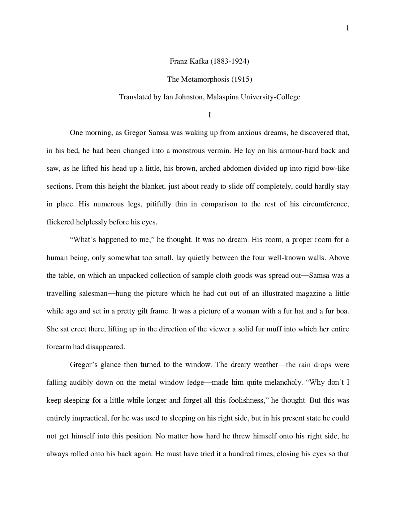 1 Franz Kafka (1883-1924) The Metamorphosis (1915 ... | Exercises Voice ...