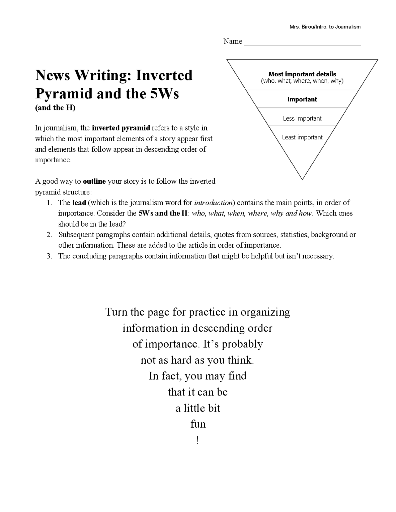 News Writing: Inverted Pyramid and the 5Ws | Schemes and Mind Maps ...